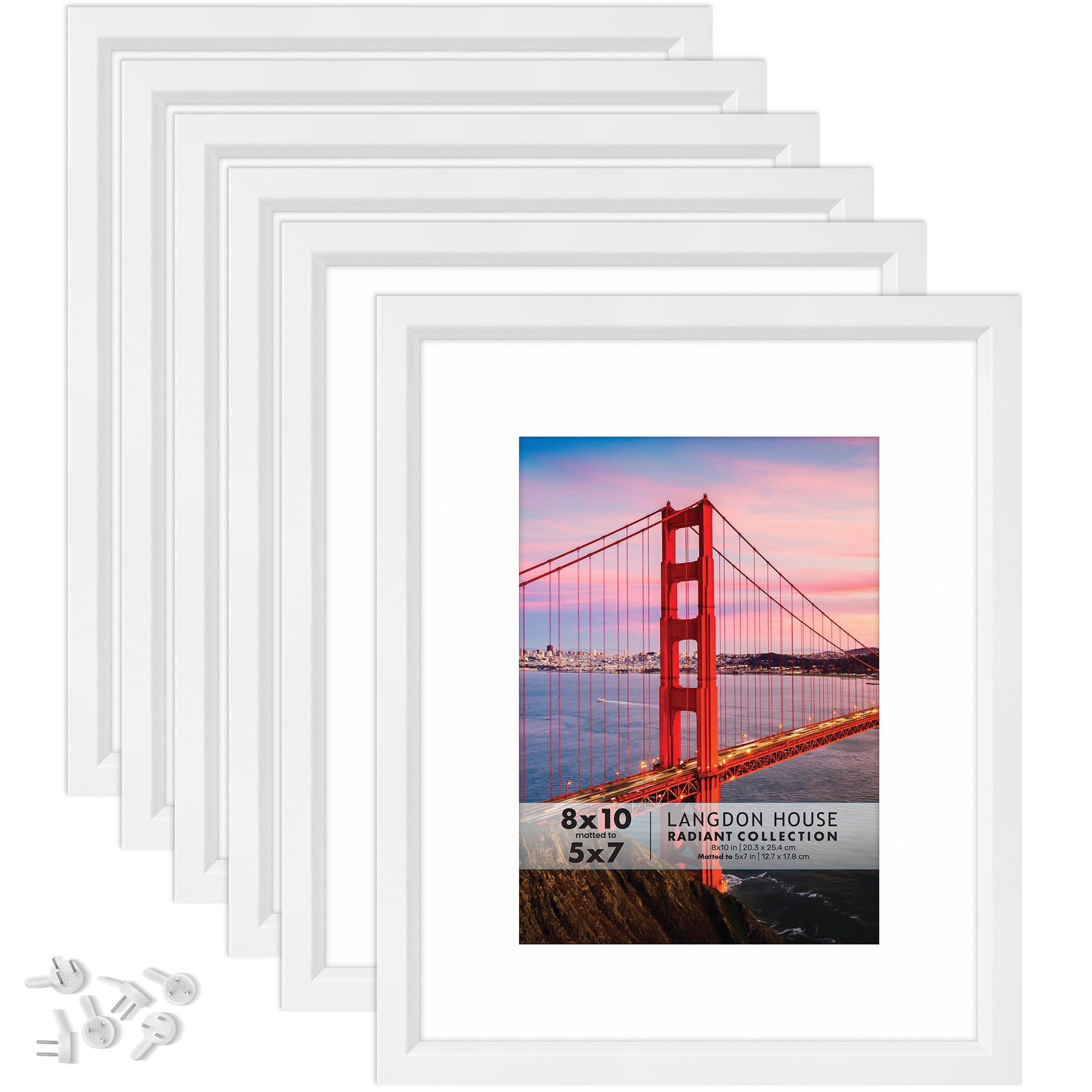 Langdon House 6 PK, 8x10 White Picture Frames with Mats, Radiant ...