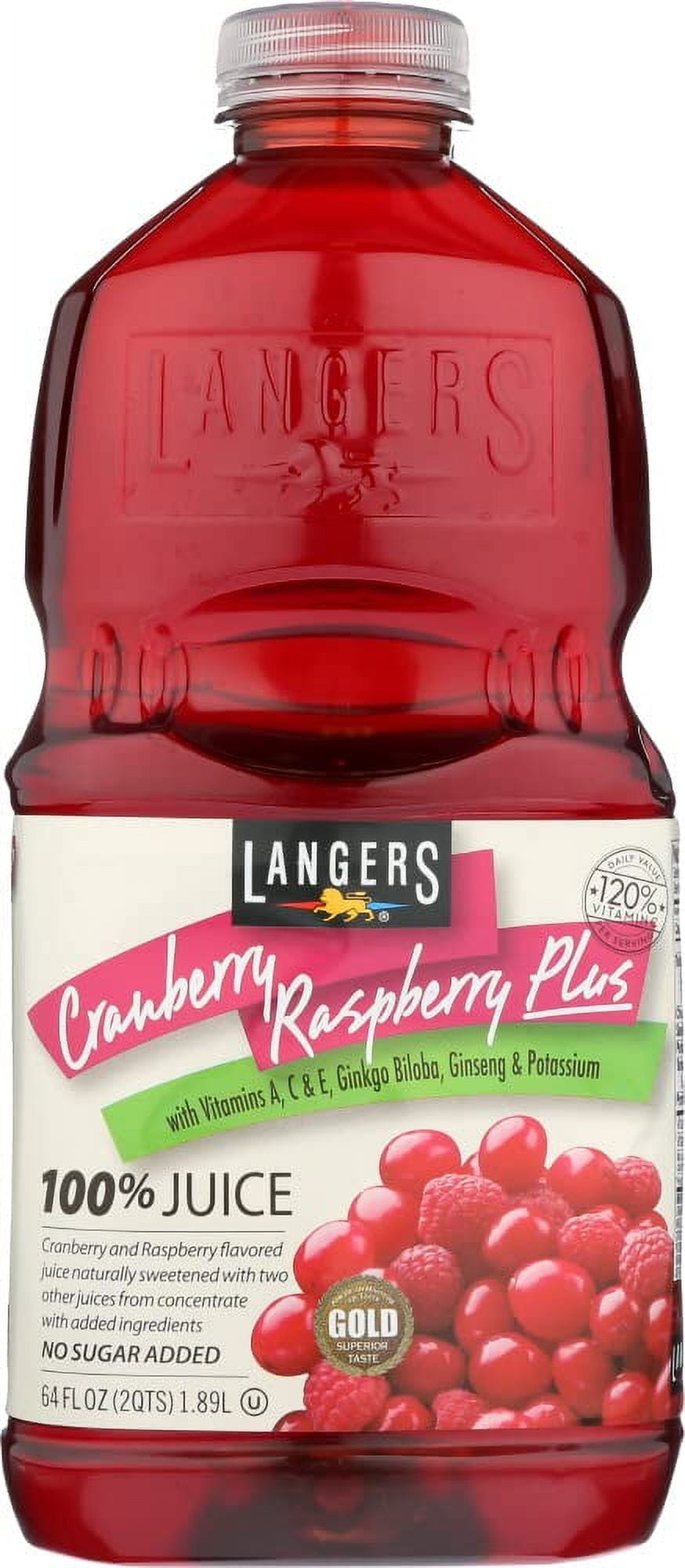 Langers KHFM00643486 64 oz 100 Percent Cranberry Raspberry Juice (Pack ...