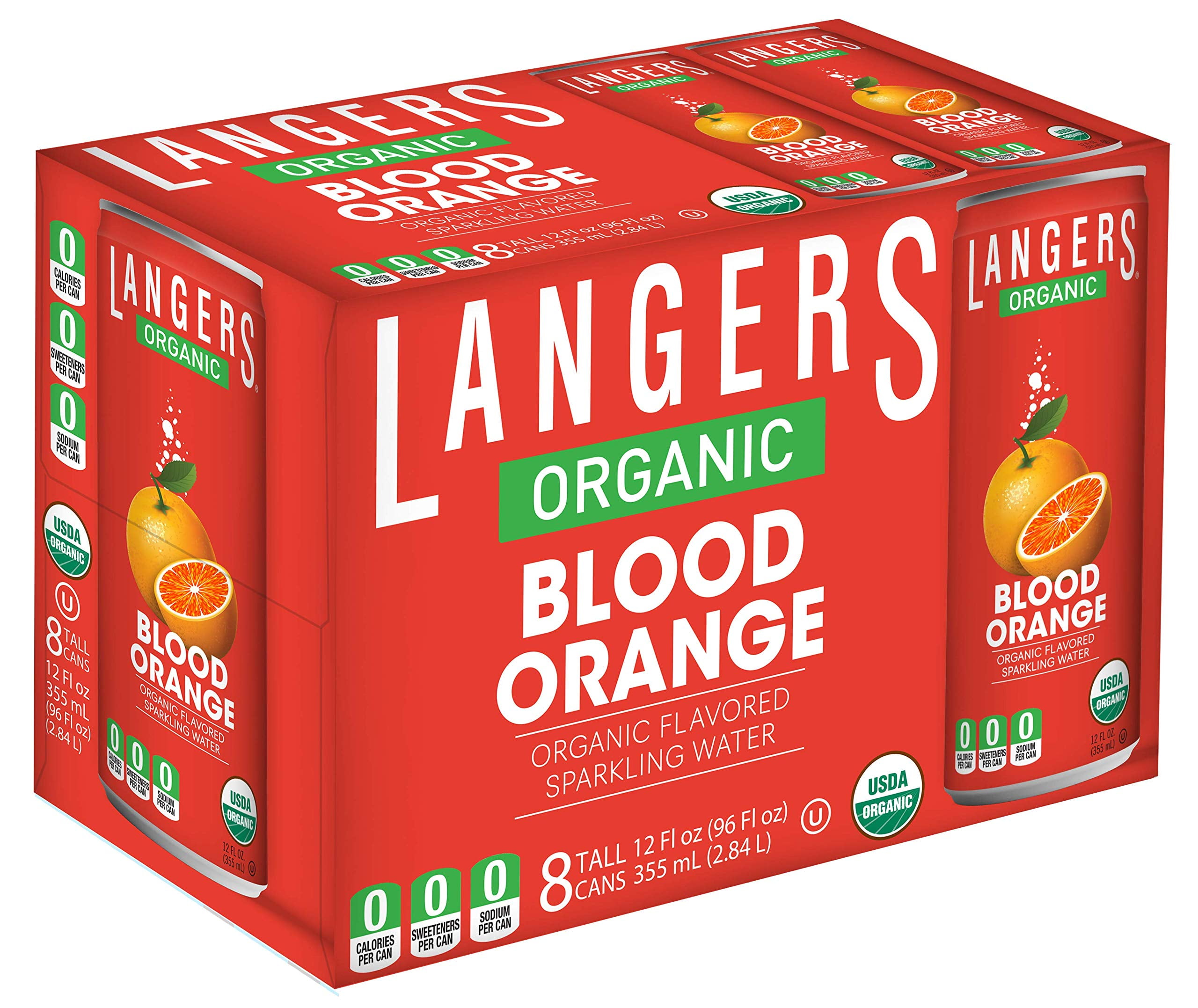 Langers Organic Flavored TWE5 Sparkling Water, Blood Orange, 12 Ounce ...