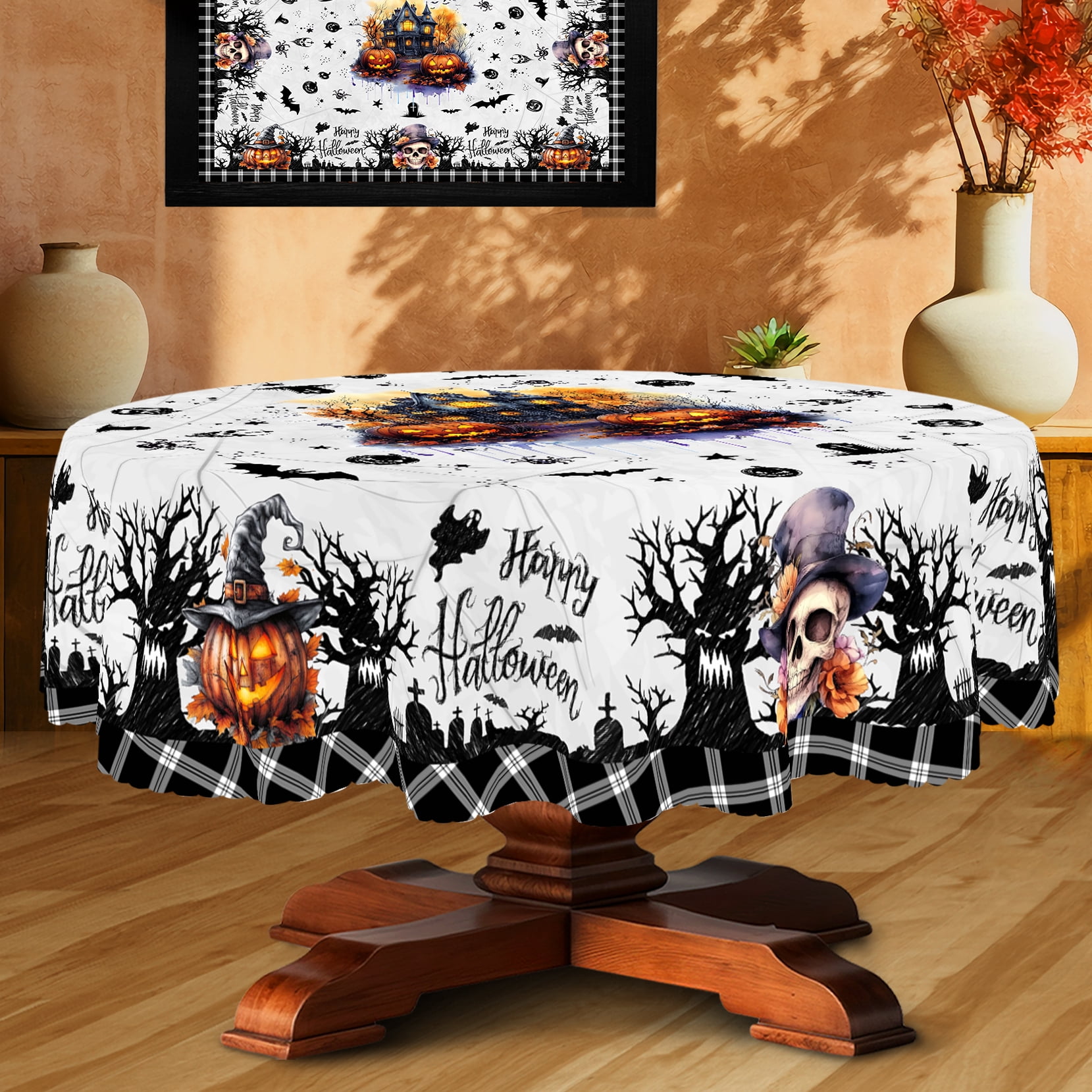 Langever Halloween Spooky Tablecloth 60×60" – Black Bat,skull, Wrinkle ...
