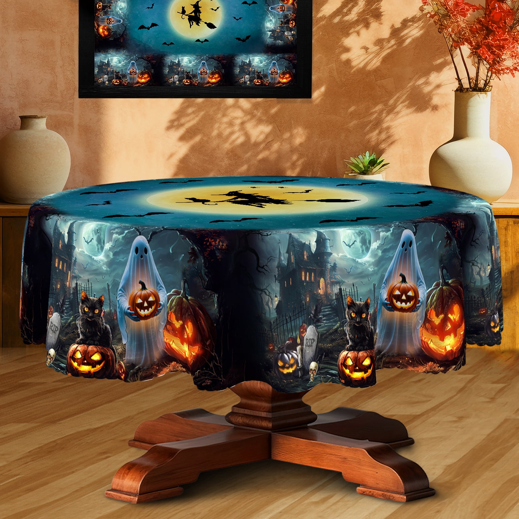 Langever Halloween Spooky Tablecloth 60×60" – Ghost, spider web ...