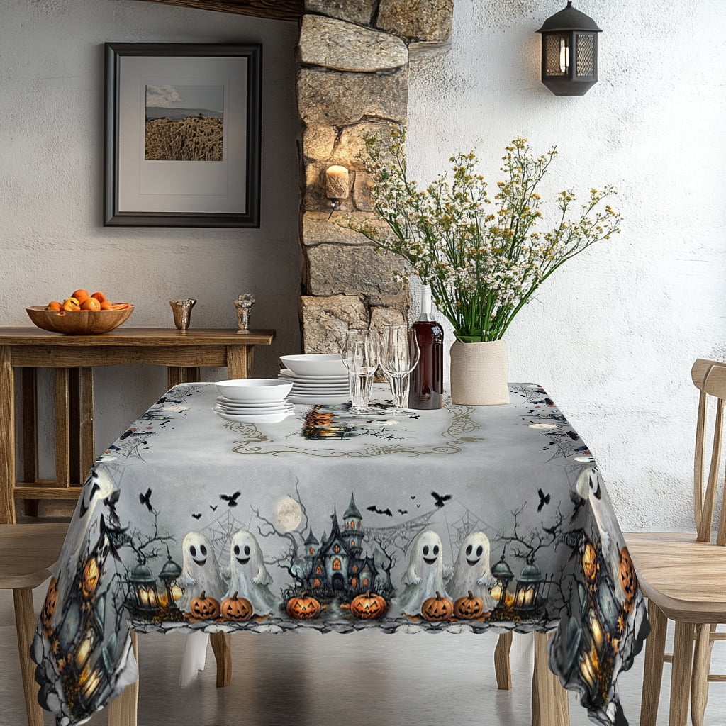 Langever Halloween Tablecloth 55x70 Inch Rectangular - Black Bat Ghost ...
