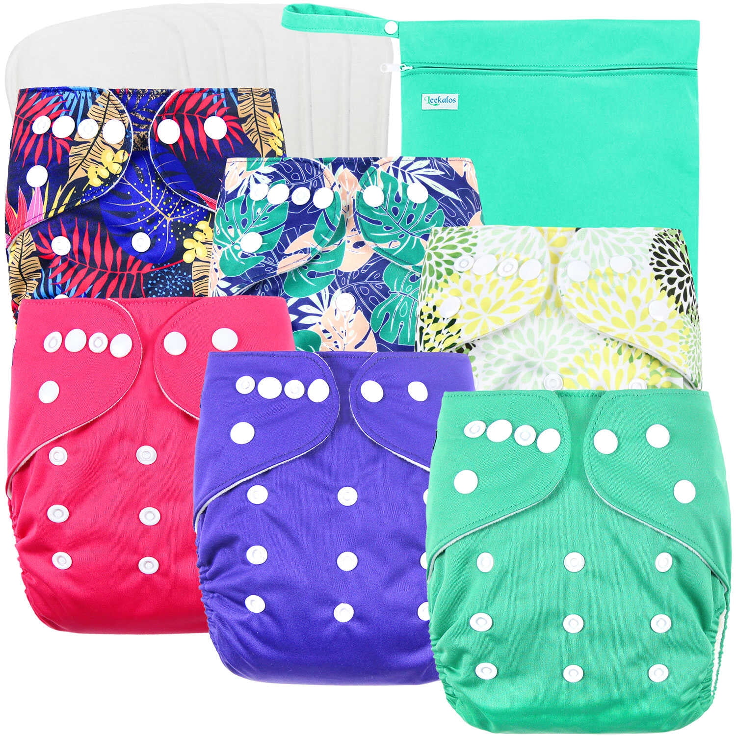 Langsprit 6 Pack Baby Cloth Diaper with 6 Highly Absorbent Inserts ...