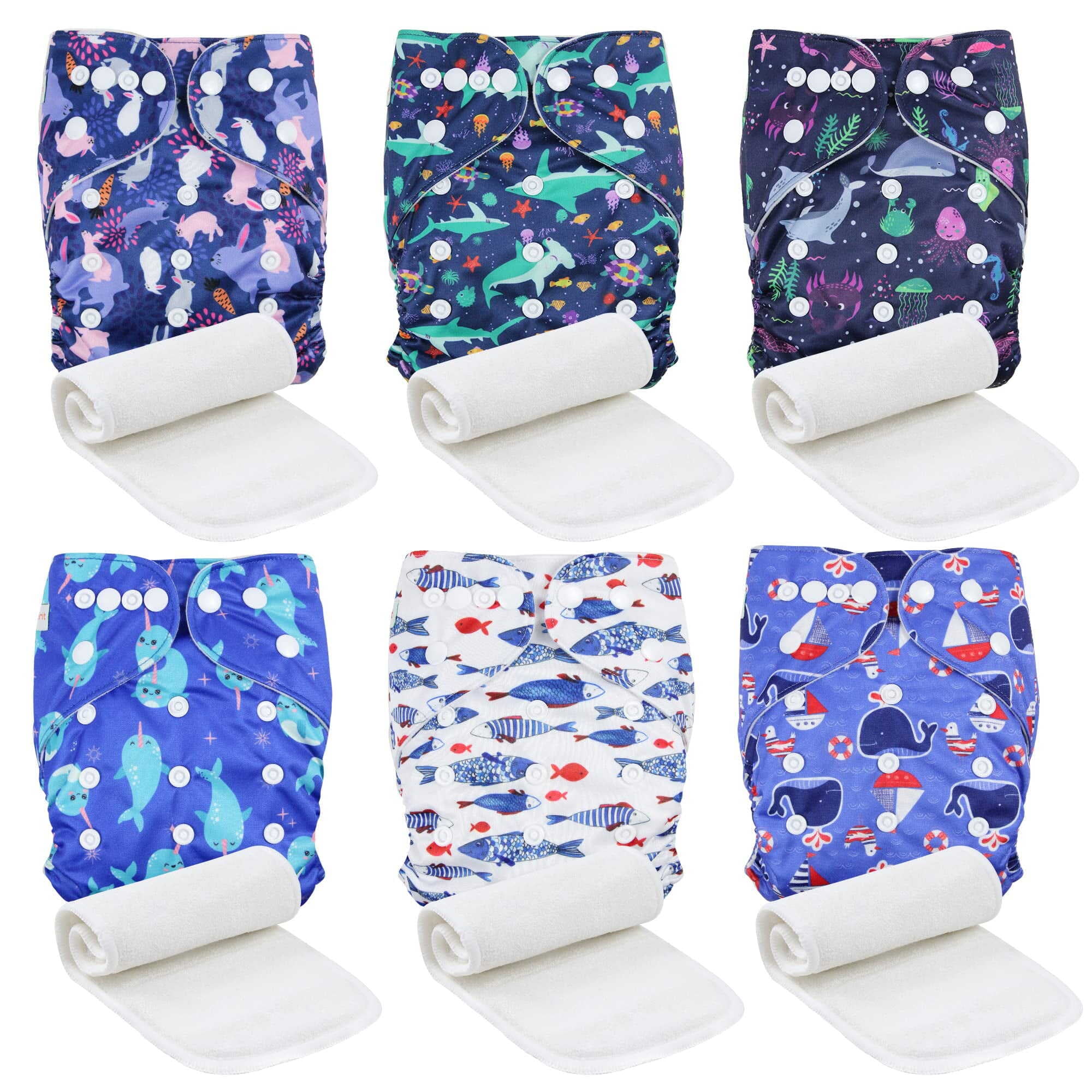 Langsprit 6 Pack Baby Cloth Diaper with 6 Highly Absorbent Inserts ...