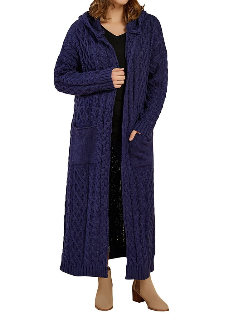 Langwyqu Autumn Winter Long Open Front Cardigan Knit Ankle Length ...