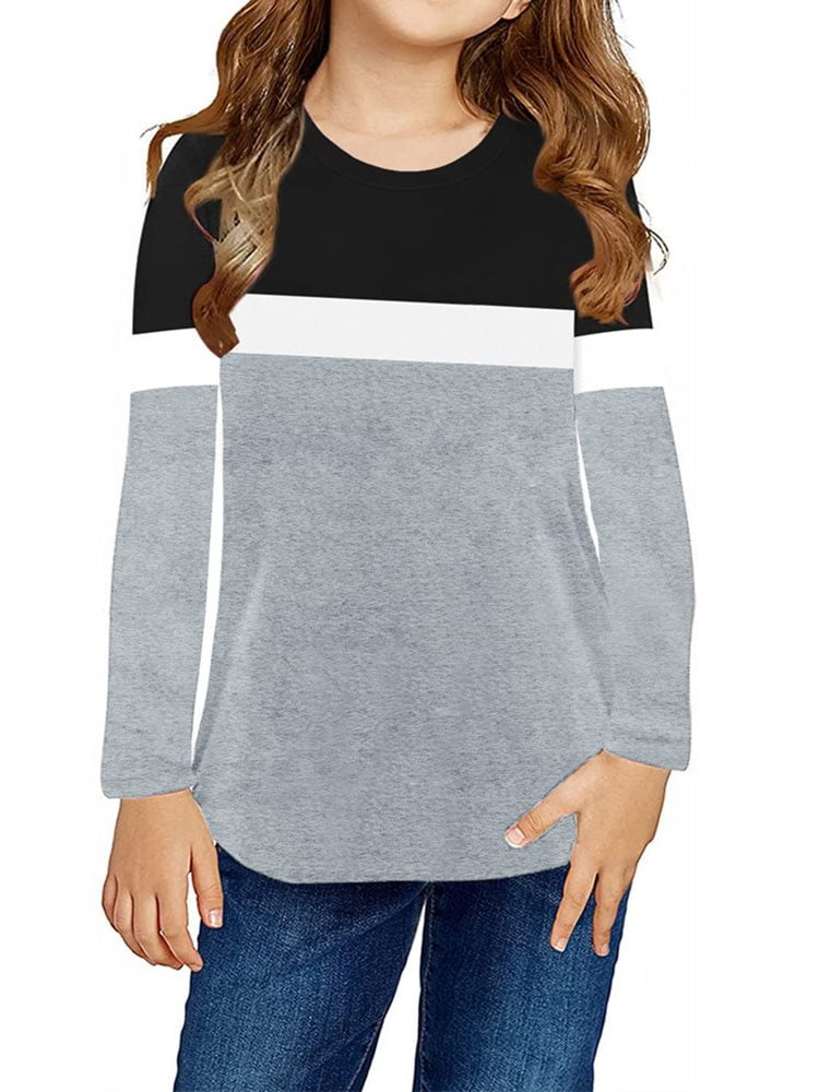 Langwyqu Girls Casual Long Sleeve T Shirts Children Color Block Stripe ...