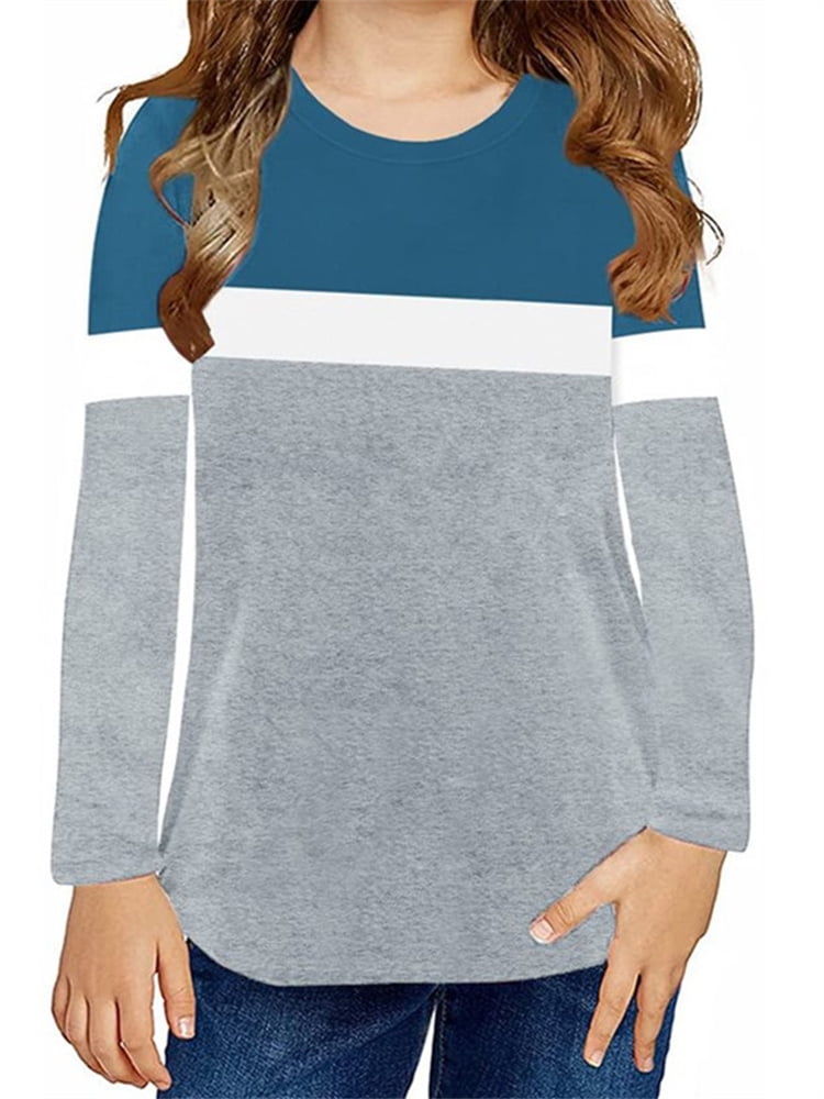 Langwyqu Girls Casual Long Sleeve T Shirts Children Color Block Stripe ...