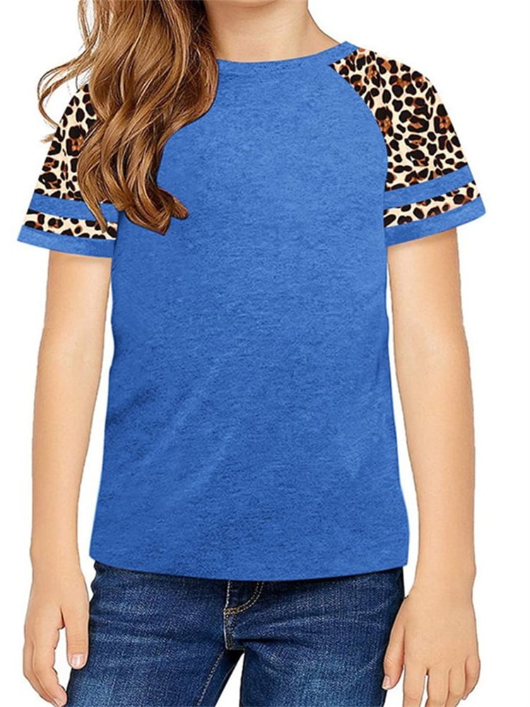Langwyqu Girls Casual Short Sleeve Leopard Print Children T Shirts Size ...