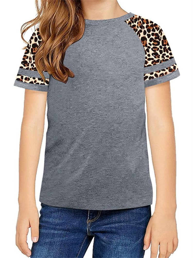 Langwyqu Girls Casual Short Sleeve Leopard Print Children T Shirts Size ...