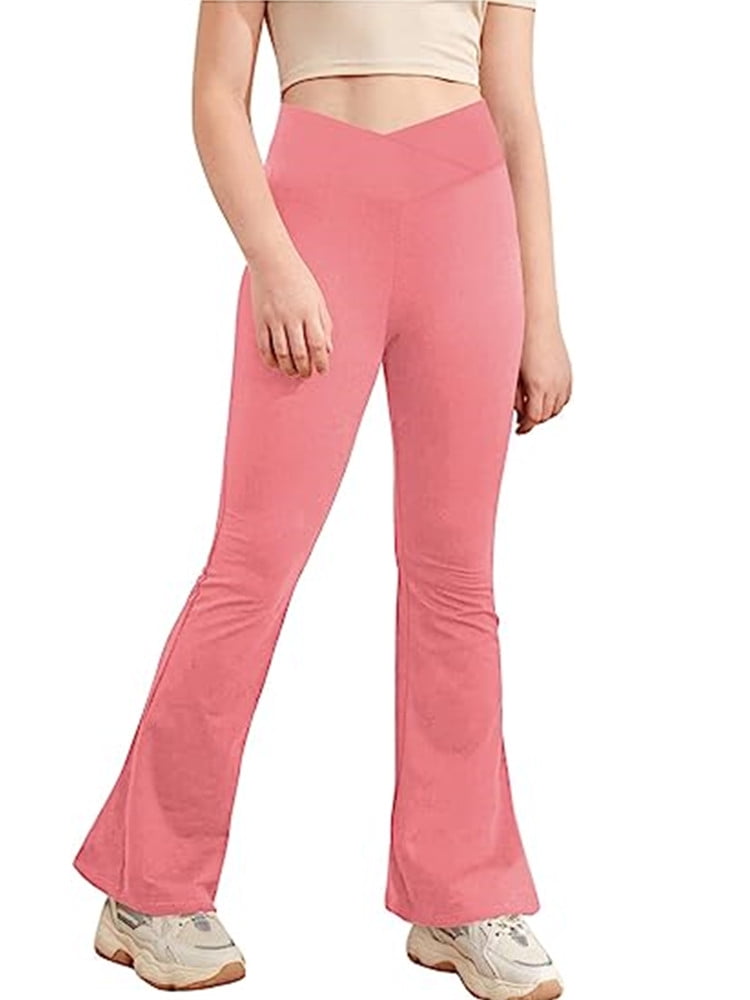 Langwyqu Girls Yoga Pants V Cross Waist Wide Leg Flare Pants High Waist ...
