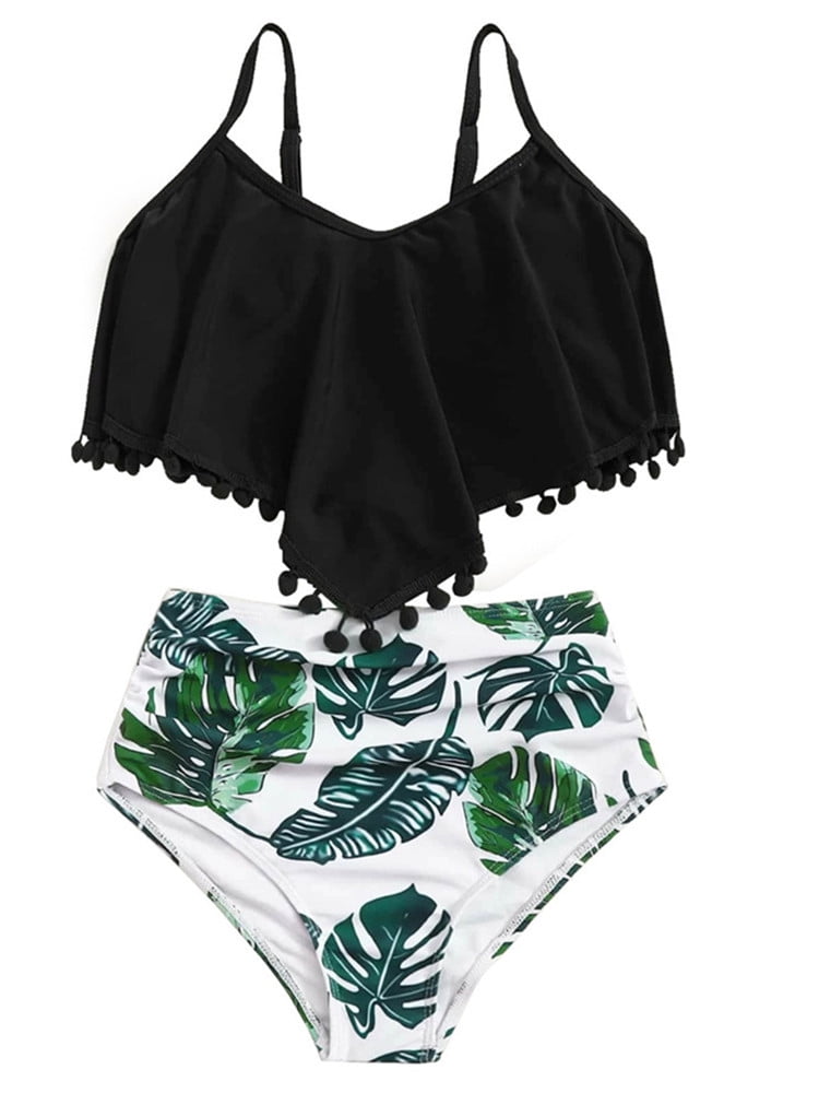 Langwyqu Summer Floral Print Girls 2 Pieces Swimsuit Children Ruffle ...