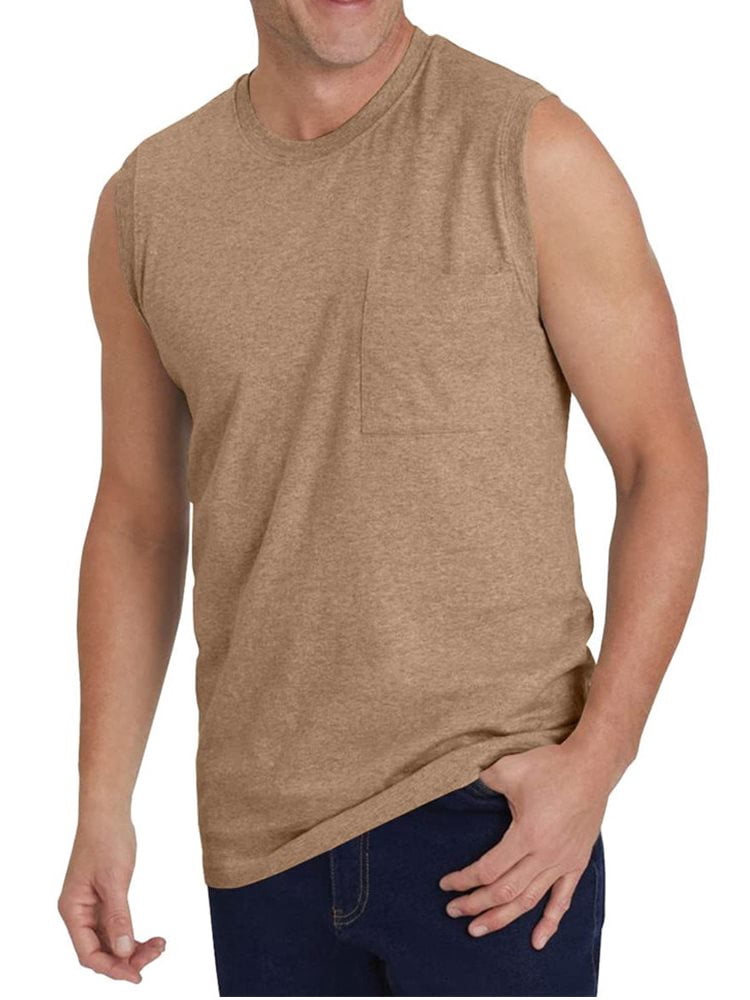 Langwyqu Summer Sleeveless Men Solid Color Casual Tank Tops With Pocket ...