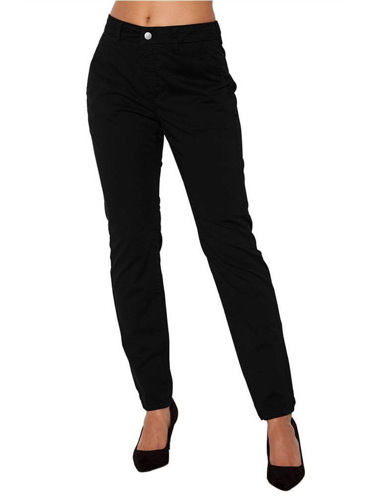 Langwyqu Women's Mid-Rise Stretch Work Pants, Long Trousers with Front ...