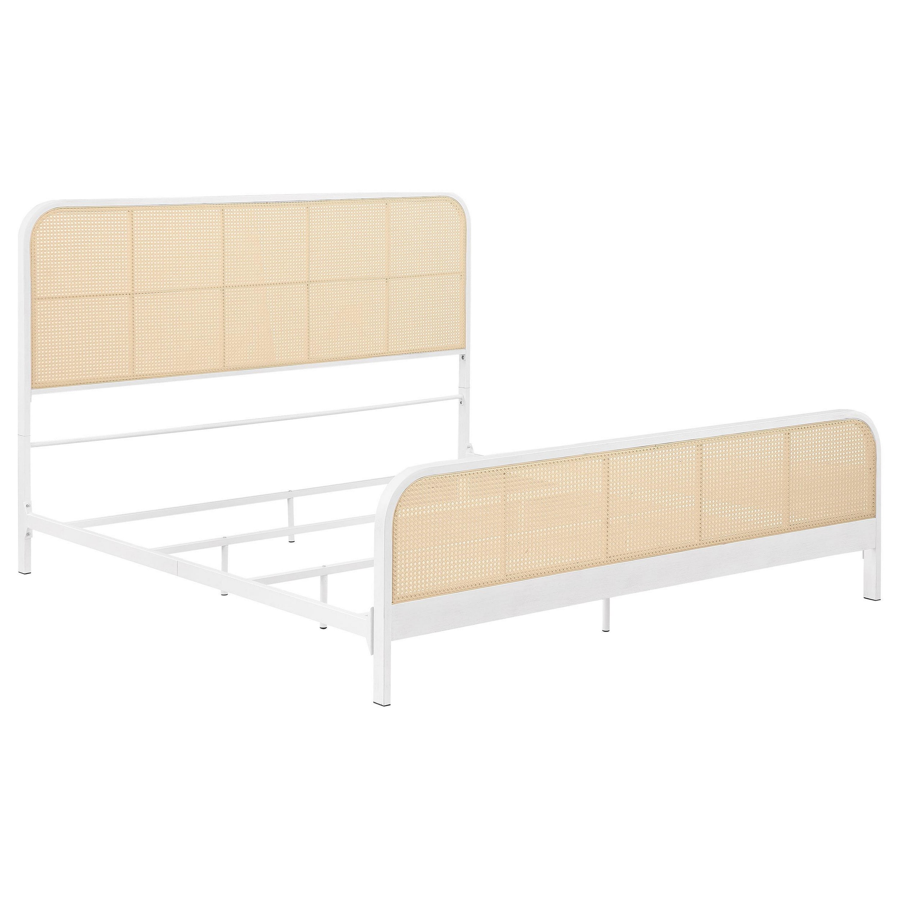 Lanie King Bed with Brown Open Cane Webbing Faux Rattan, White Metal ...