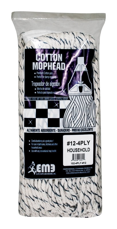 Elite Mops and Brooms - #12 Cut End Cotton Mop Head, 4 Ply, Residential ...