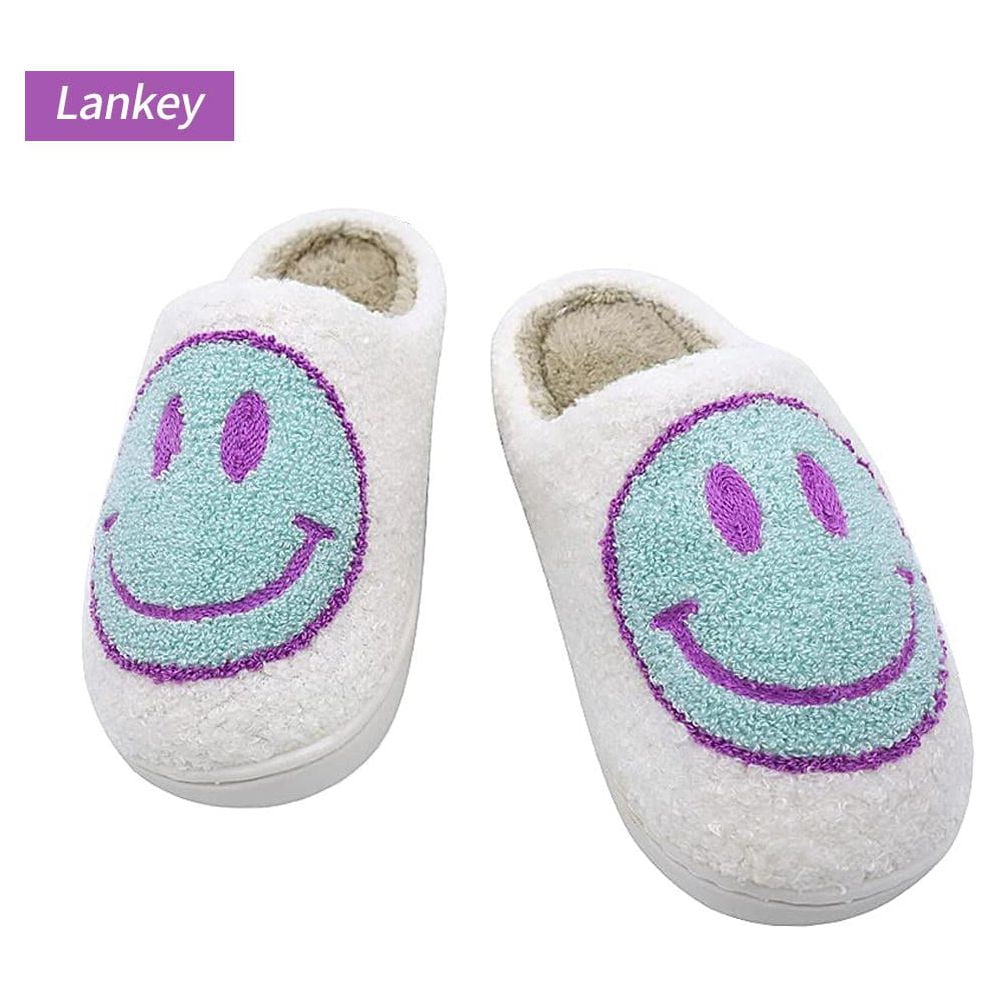 Lankey Fuzzy Smiley Face Slippers - Comfort Indoor/Outdoor Slip-On for ...