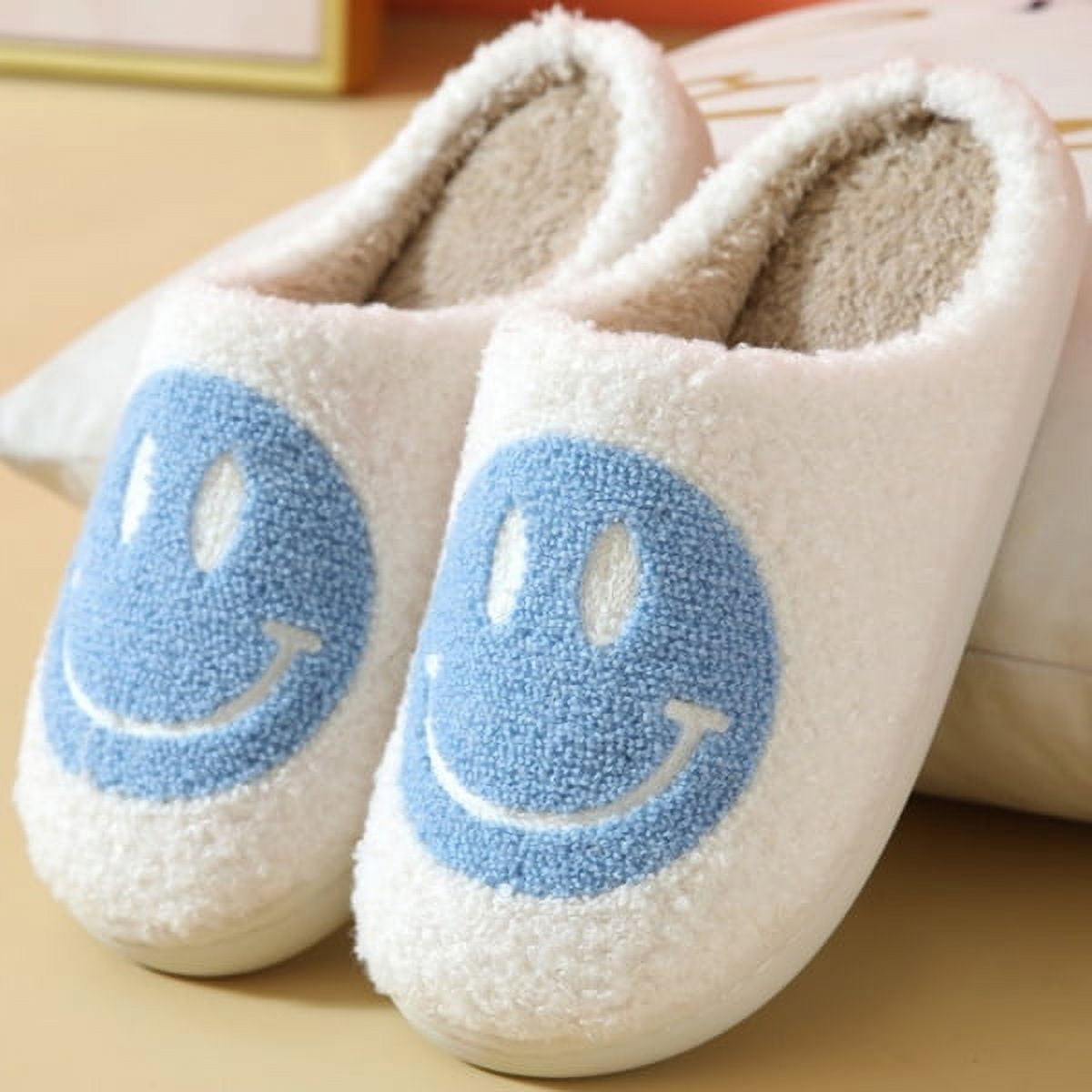 Lankey Smiley Face Slippers for Women and Men Soft Fluffy Warm Home Non ...