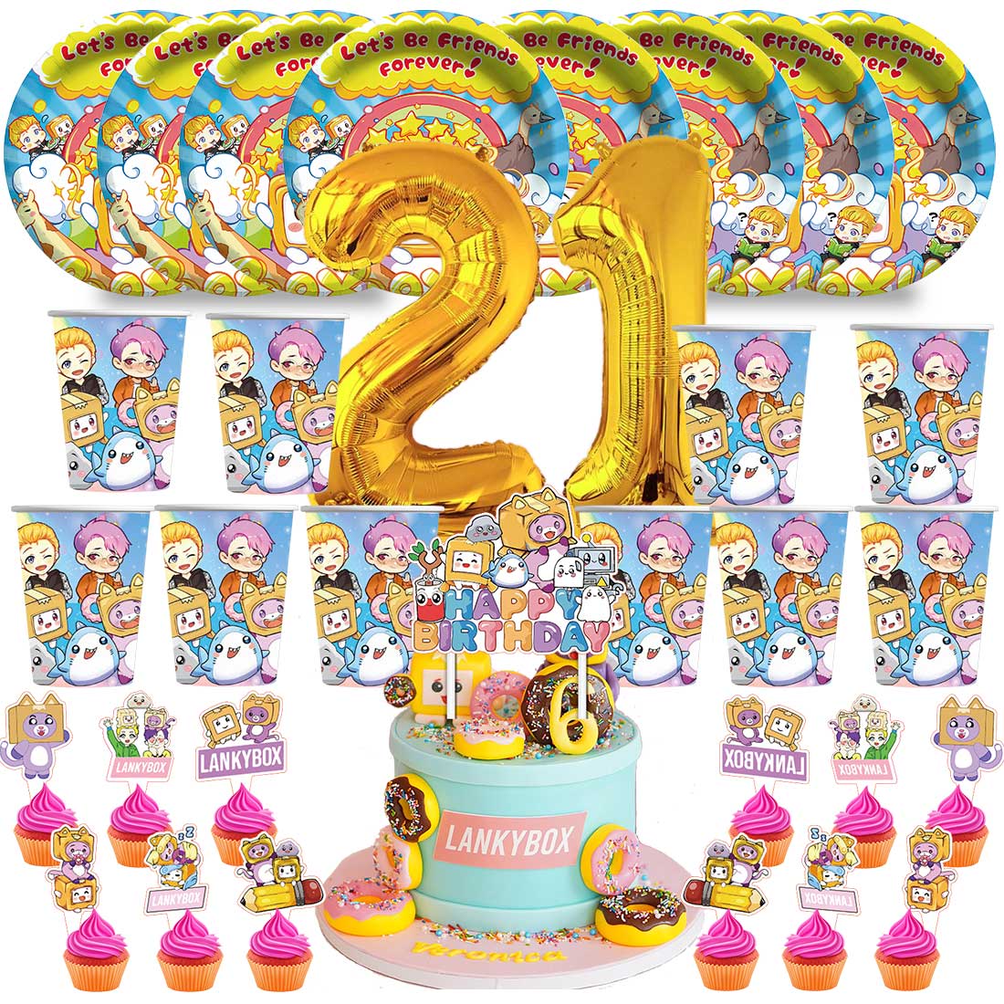 Lanky Birthday 21th Cups Party Supplies Plates Fans Decorations Cake ...
