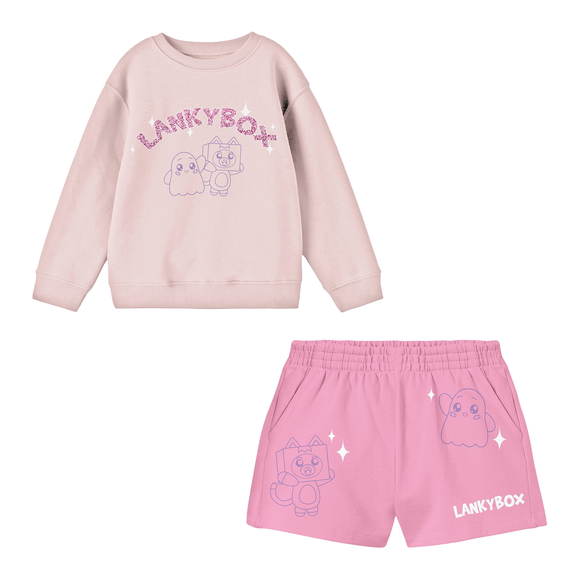 Lanky Box Foxy & Ghosty Line Art Girl's 2-Pack Crew Neck Long Sleeve ...