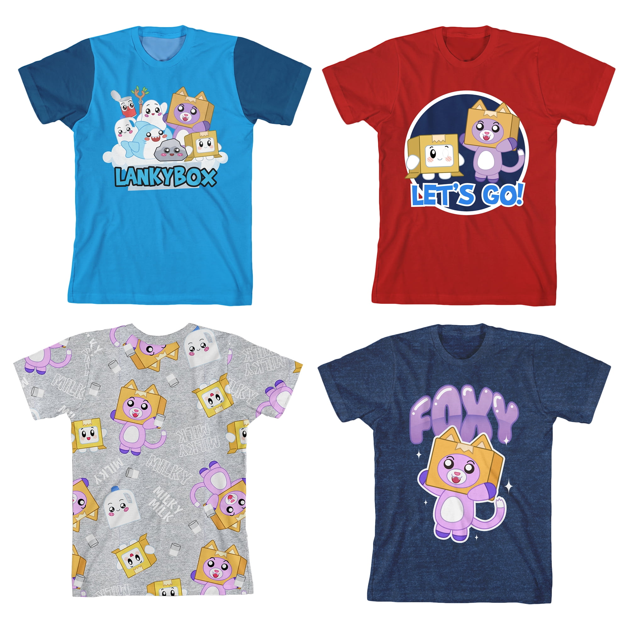 Lanky Box Rainbow Character Art Boy's 4-Pack Crew Neck Short Sleeve T ...