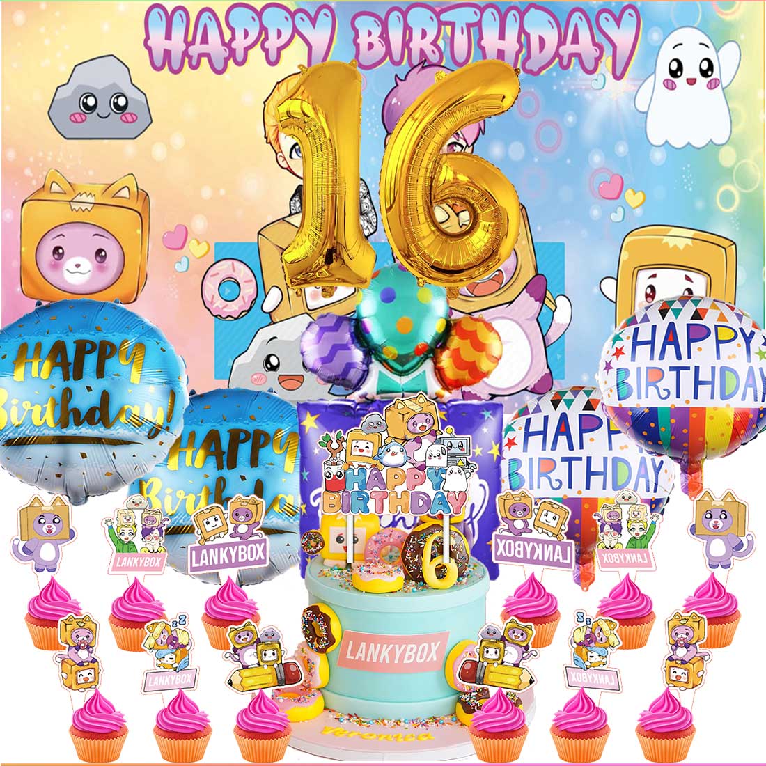 Lanky Party Supplies Decor 16th Kit Balloons Birthday Cake Topper ...