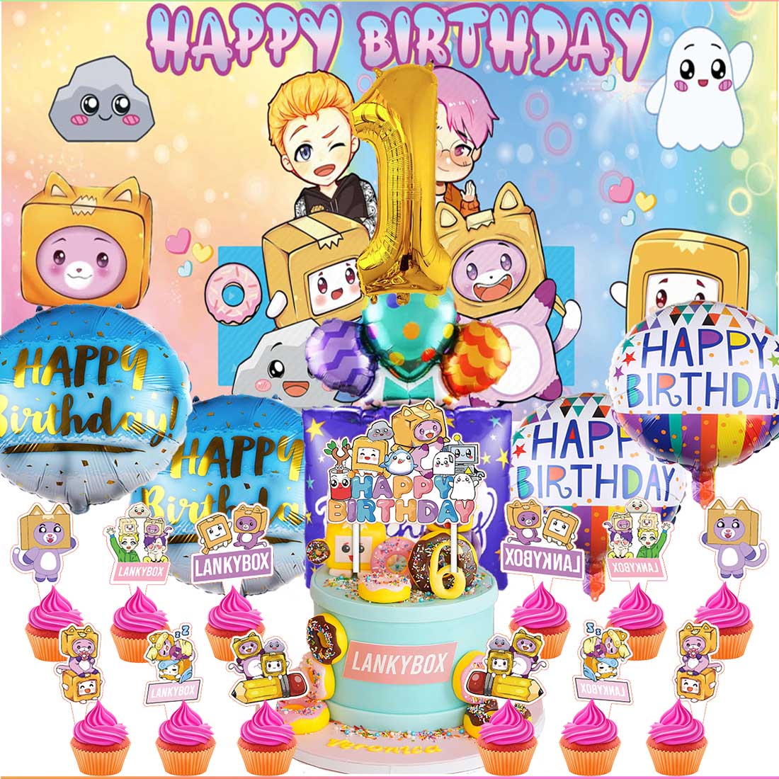 Lanky Party Supplies Decor 1st Kit Balloons Birthday Cake Topper Banner ...