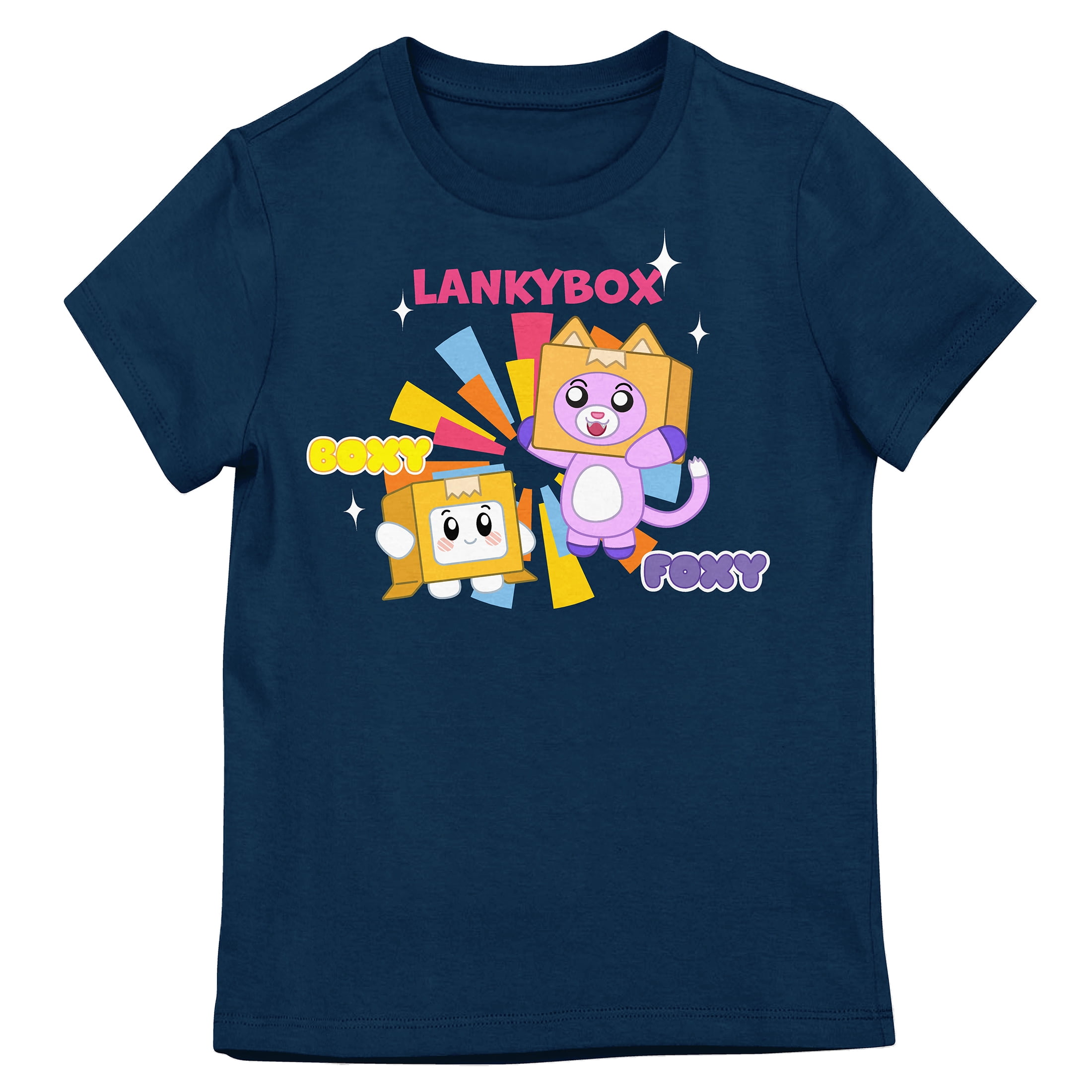 LankyBox Boxy & Foxy Logo Crew Neck Short Sleeve Youth Girl's Navy T ...