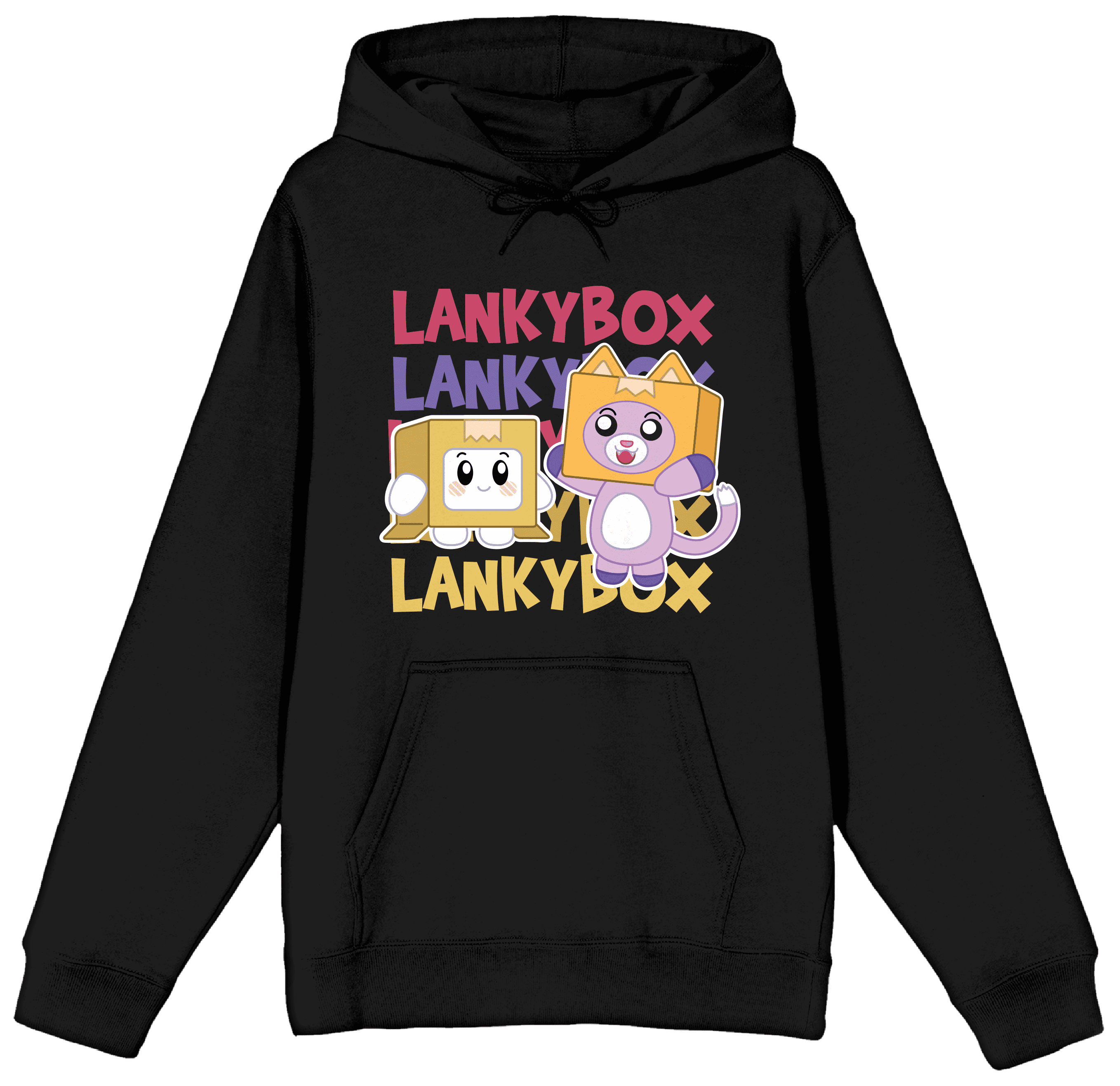 LankyBox Boxy & Foxy With Repeat Logo Long Sleeve Black Adult Hooded ...