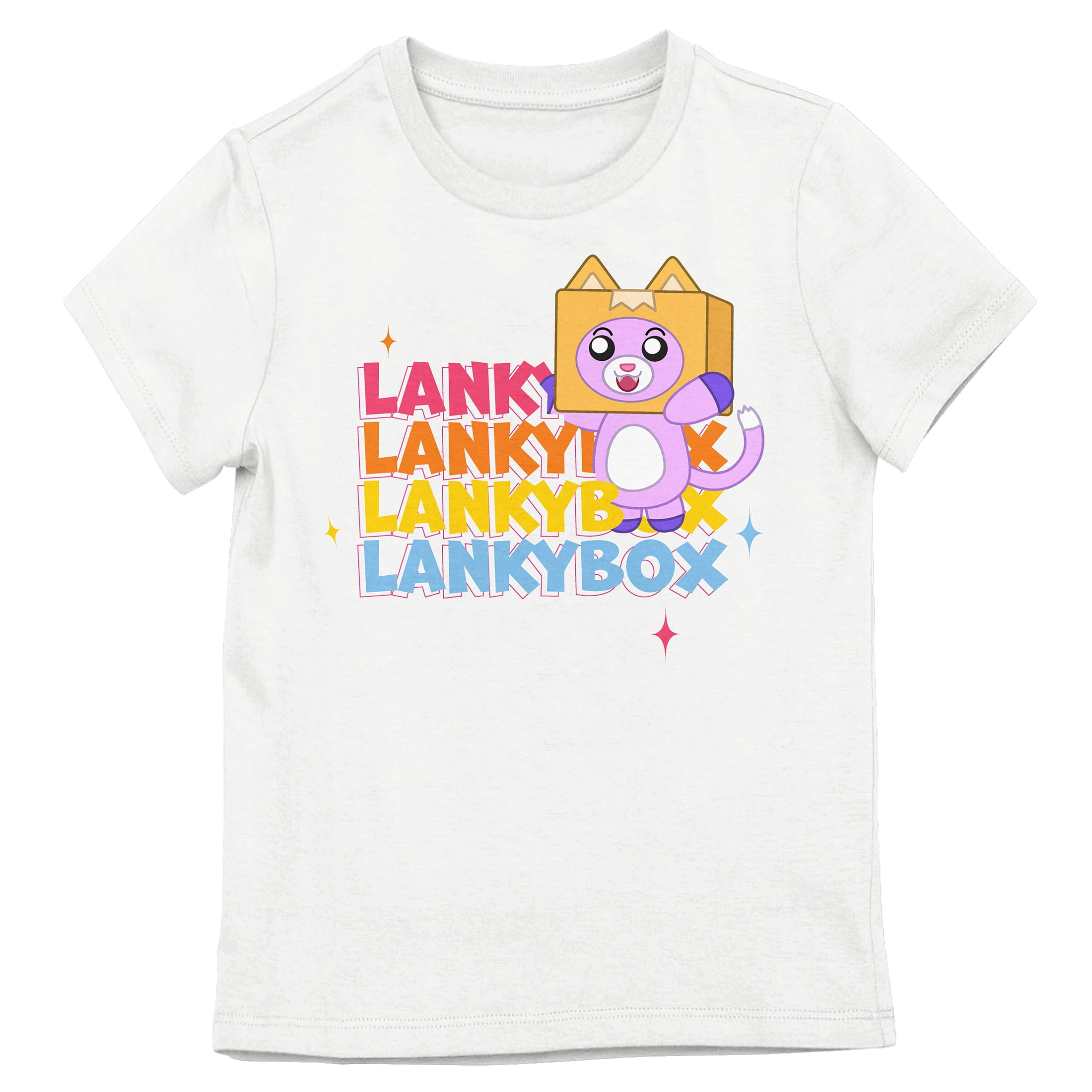 LankyBox Foxy Repeat Text Crew Neck Short Sleeve Youth Girl's White T ...
