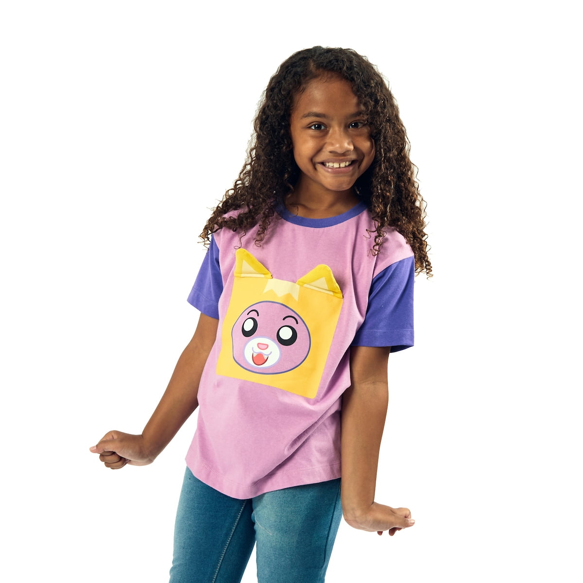 LankyBox Foxy Youth Purple Colorblock Crew Neck Short Sleeve Oversized ...