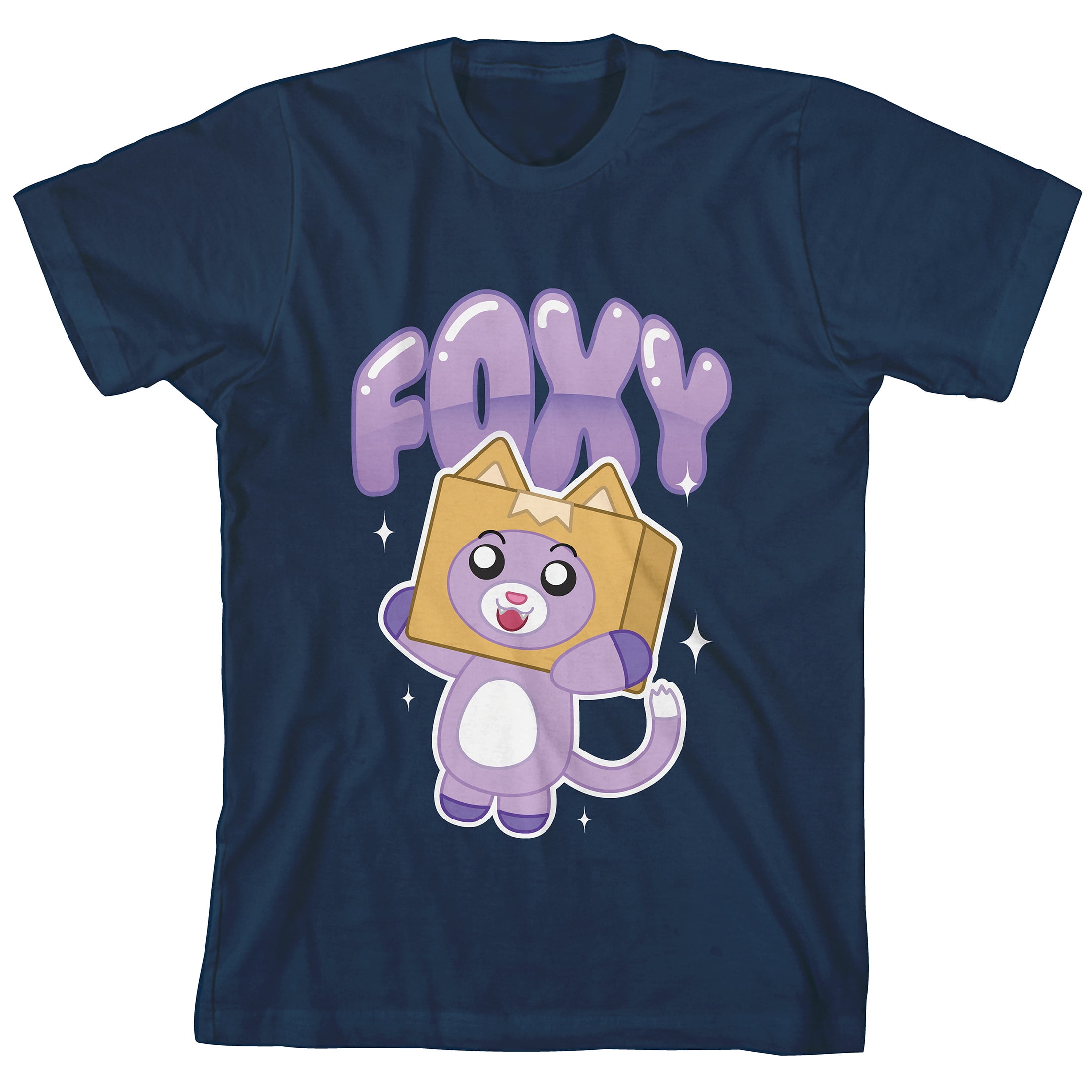LankyBox Glittering Foxy With Bubbly Text Youth Navy Crew Neck Short ...