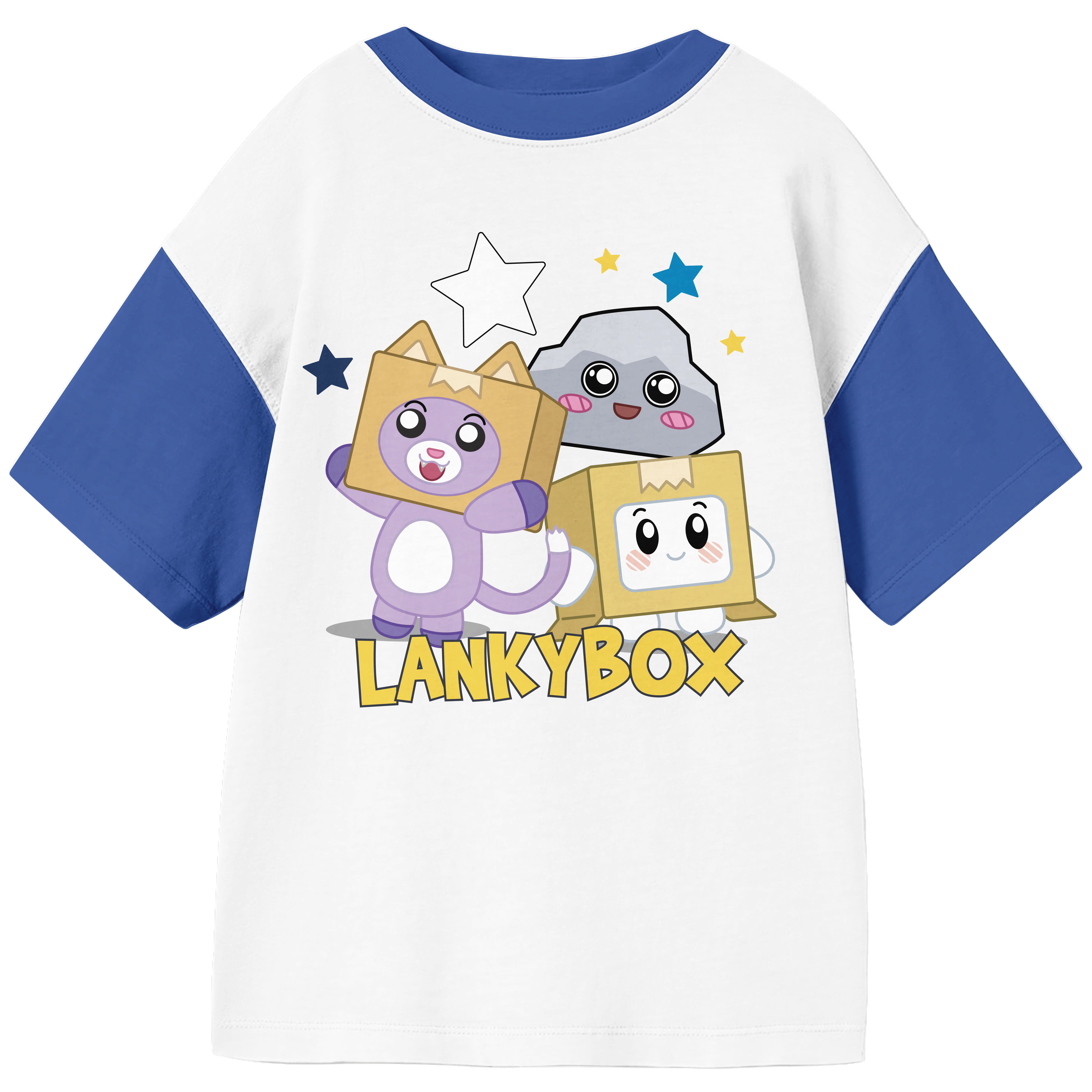 LankyBox Starry Character Group Shot Youth Blue & White Crew Neck Short ...