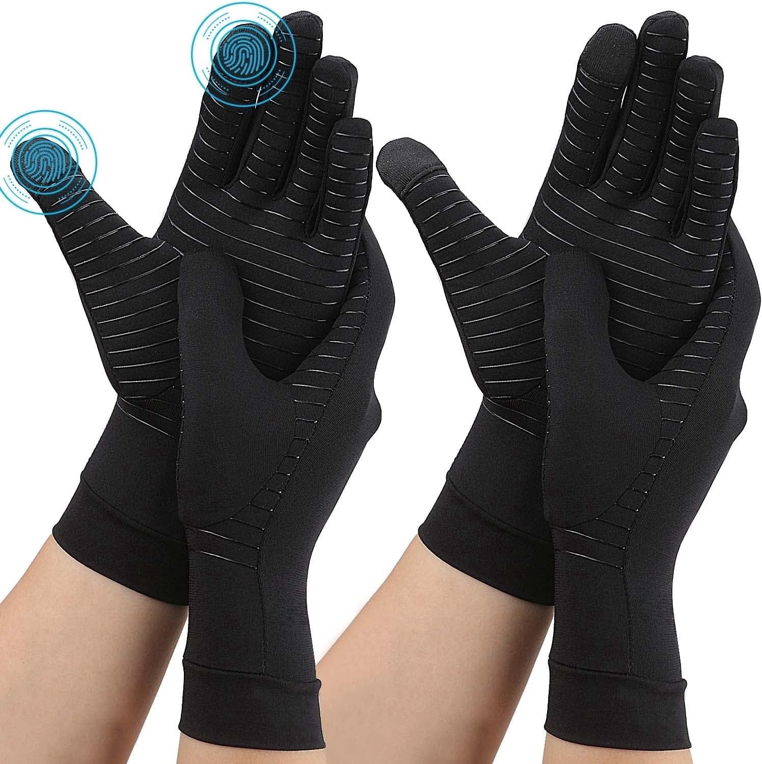 Lanola 2-Pairs Pack Copper Full Finger Compression, Gloves Copper Glove ...