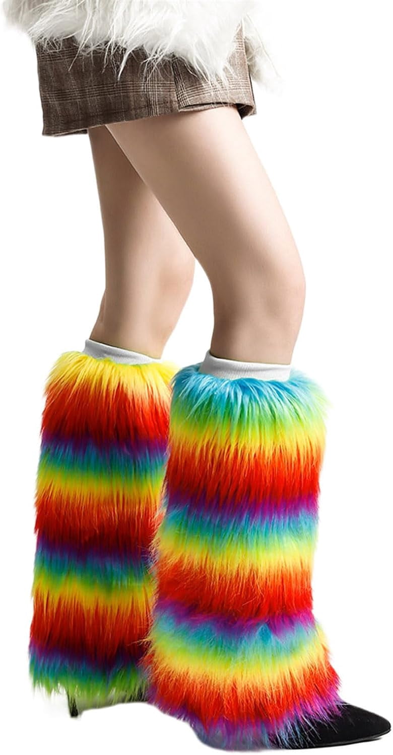 Lanola Leg Warmers, Women Vintage Rainbow Colorful Plush Leg Warmer ...