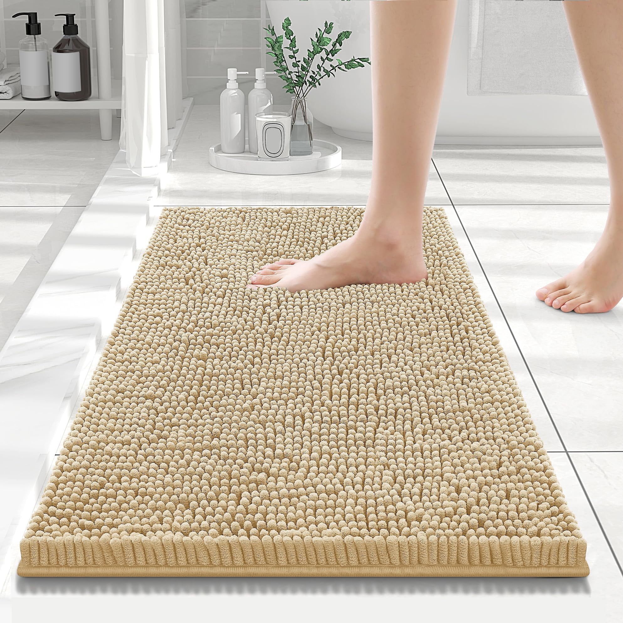 Lanola Luxury Chenille Bathroom Rug , White Shaggy Non-Slip Absorbent ...
