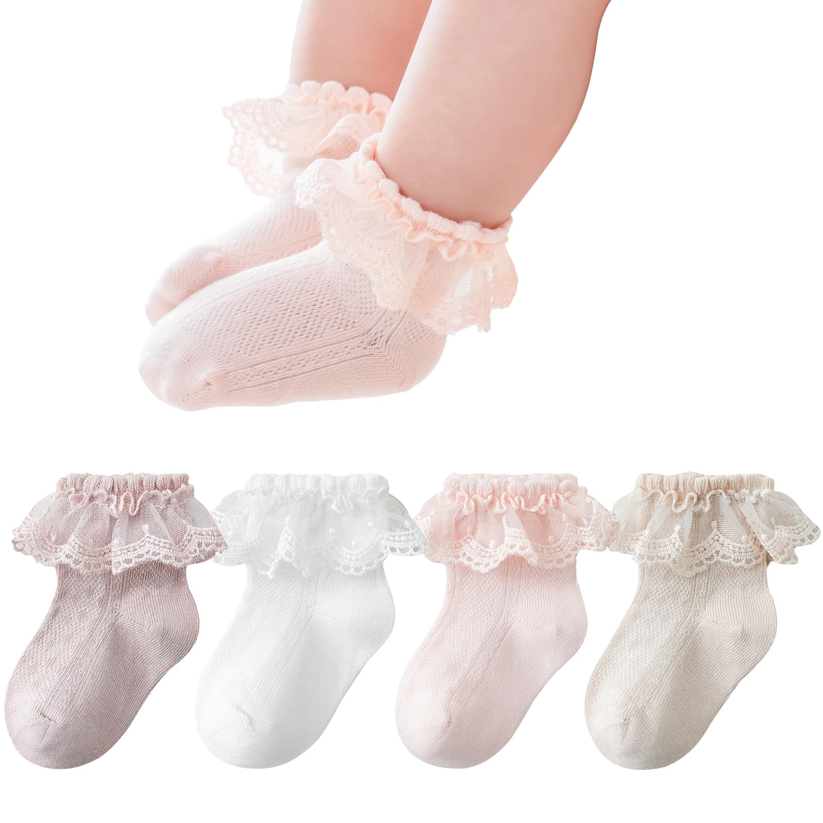 Lanola Toddler Lace Socks Girls Ruffle Eyelet Frilly Princess for Baby ...