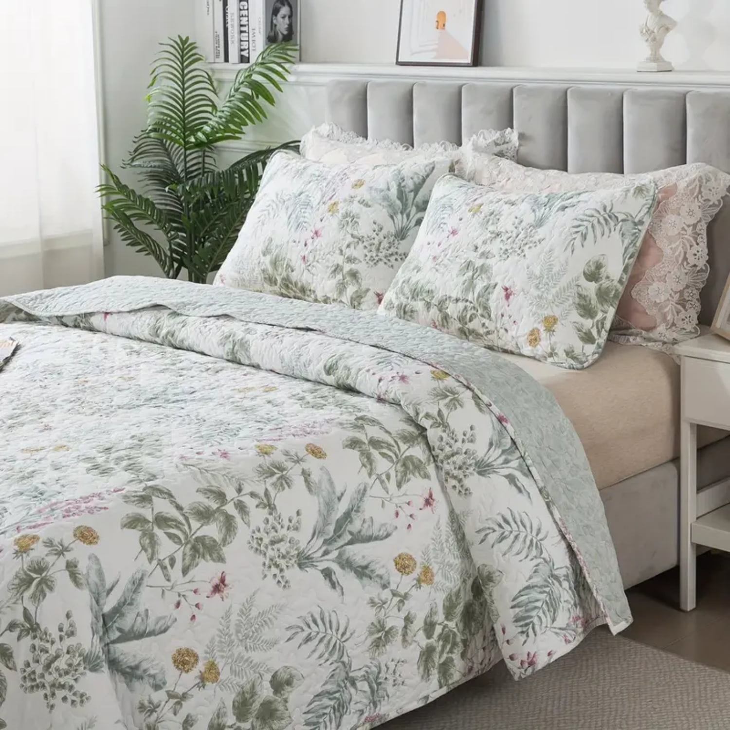 Lanpei Boho Leaf Bedspread Set 2-Piece Twin,100% Cotton Tropical Plant ...