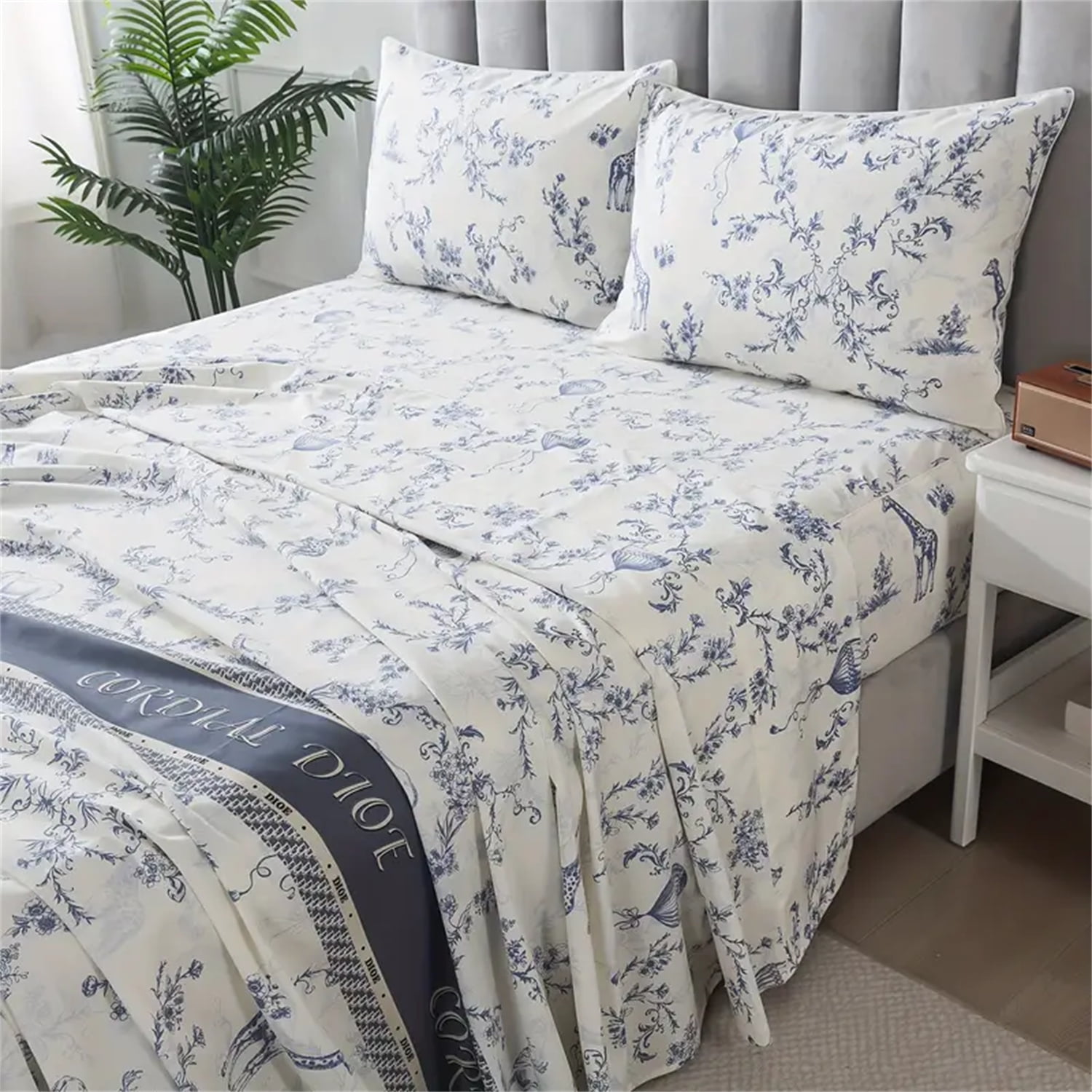 Lanpei Flower & Animal Farmhouse Bed Sheets Set 4Pcs Queen, 100% Cotton ...