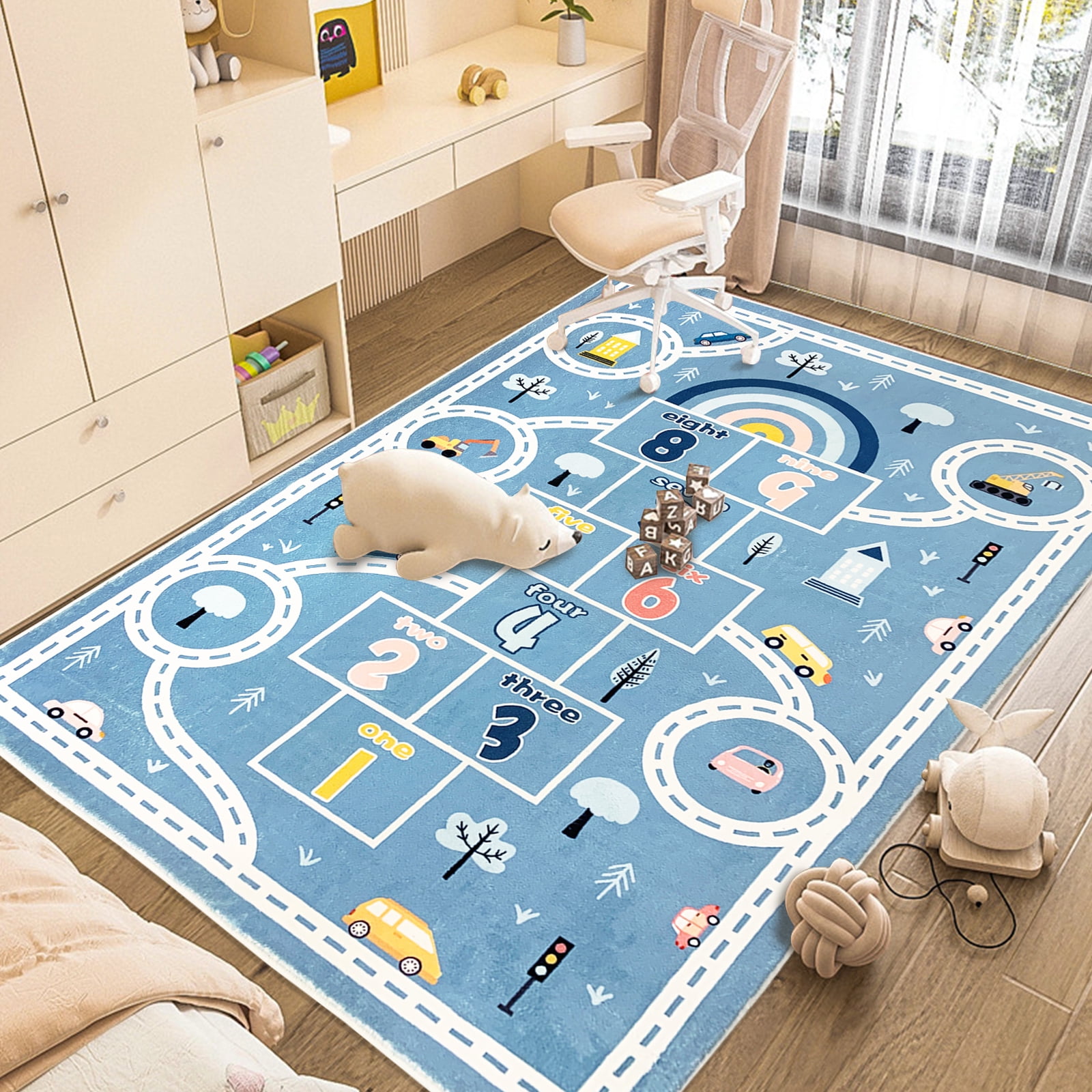 Lanpei Kids Play Mat Hopscotch Area Rug Car Rug 5x8Ft Extra Large ...