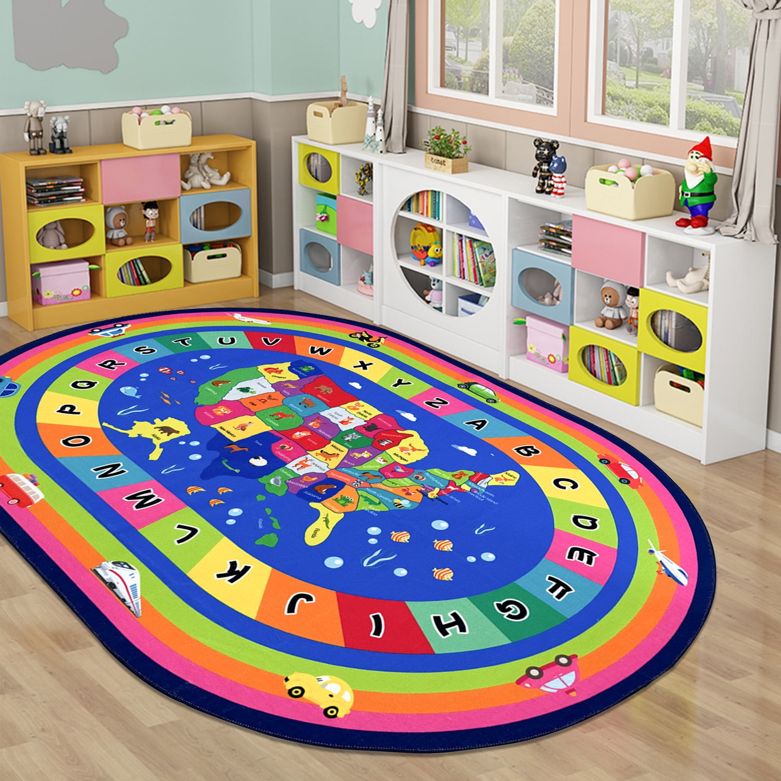Lanpei Kids Rug 5x8Ft ABC Classroom Carpet Rainbow Road Car Play Rug ...