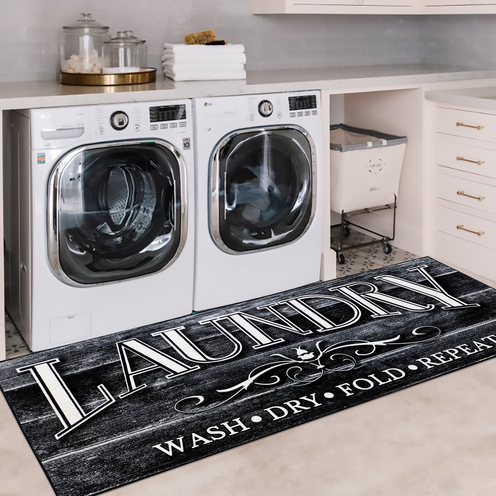 Lanpei Laundry Mat 6Ft Laundry Room Rug Runner Vintage Wood Printed ...