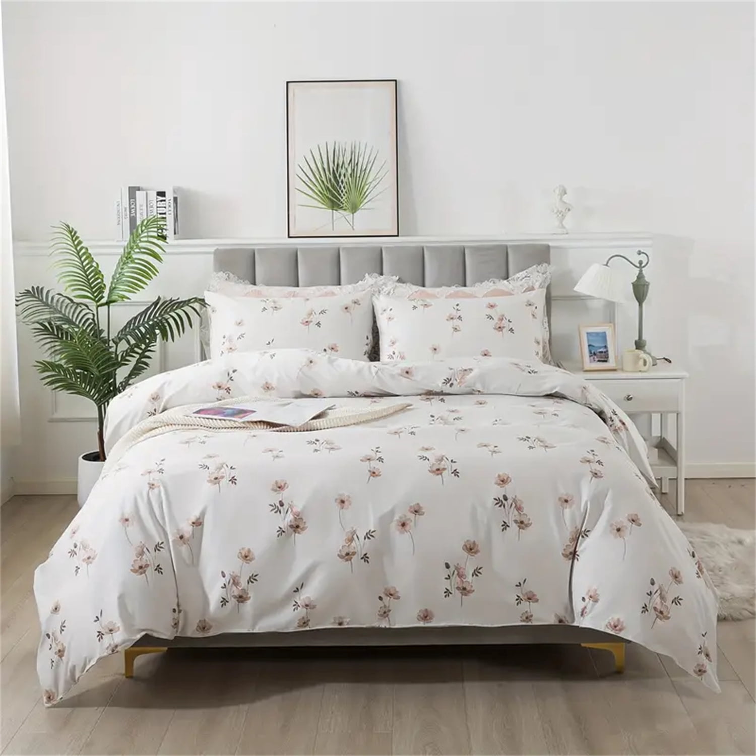 Lanpei Pink Floral Duvet Cover Set 3Pcs Twin, 100% Cotton Flower ...