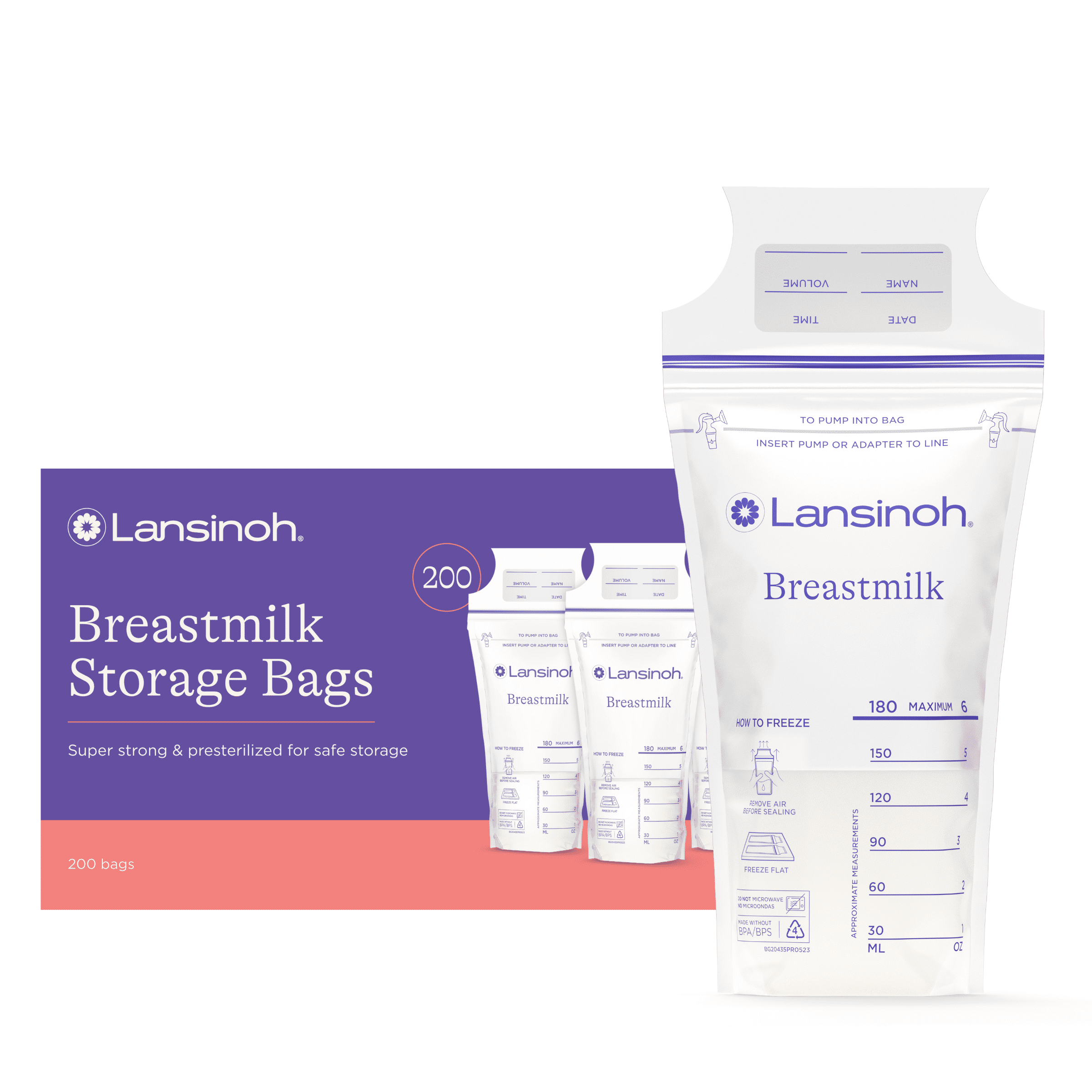 Lansinoh Breastmilk Storage Bags, Fast Freeze and Thaw, 200 Count, Baby ...