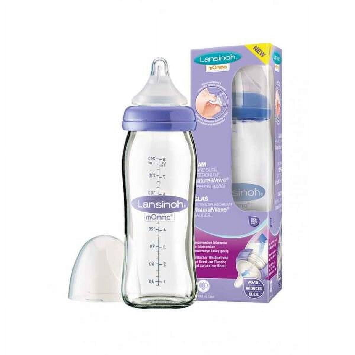 Lansinoh Glass Baby Bottle 240ml, Natural Wave Teat, Medium Flow ...
