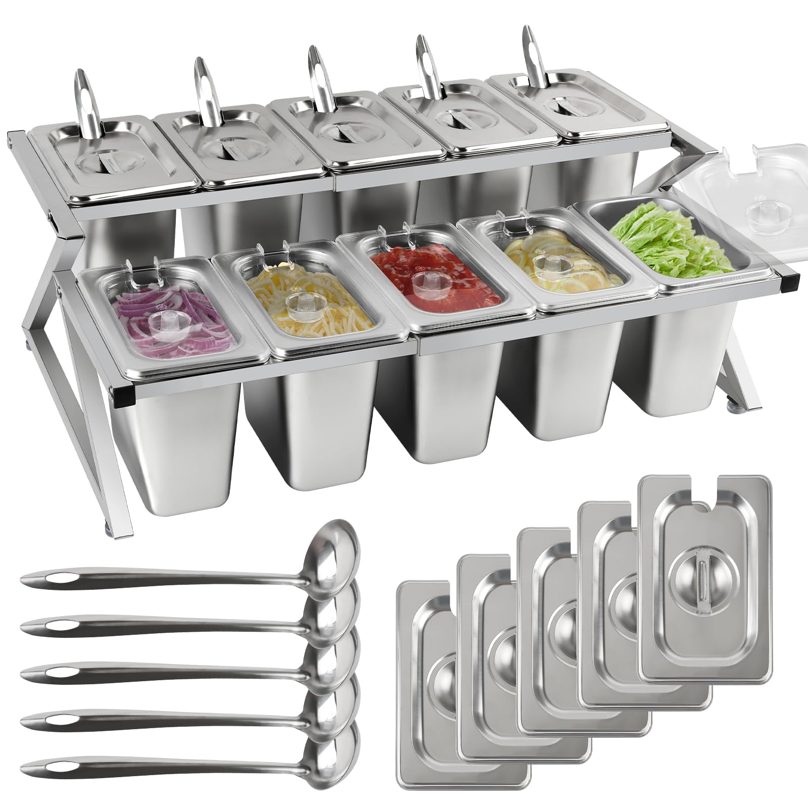 Lanstics 10 Pans Spice Rack Shelf 2 Row Stainless Steel Spice Organizer ...