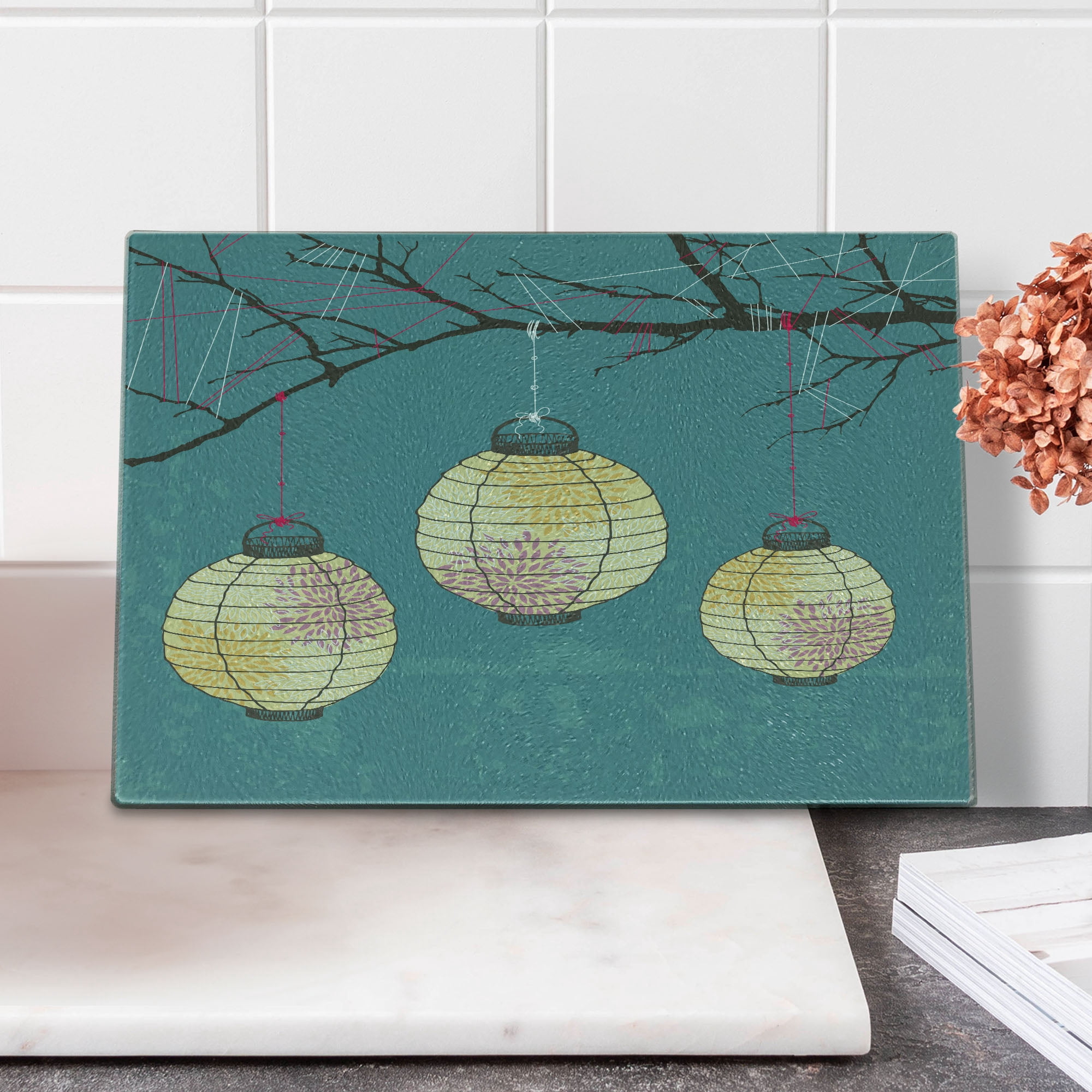 Lantern Cutting Board, 3 Paper Lanterns Hanging on Branches Lighting ...