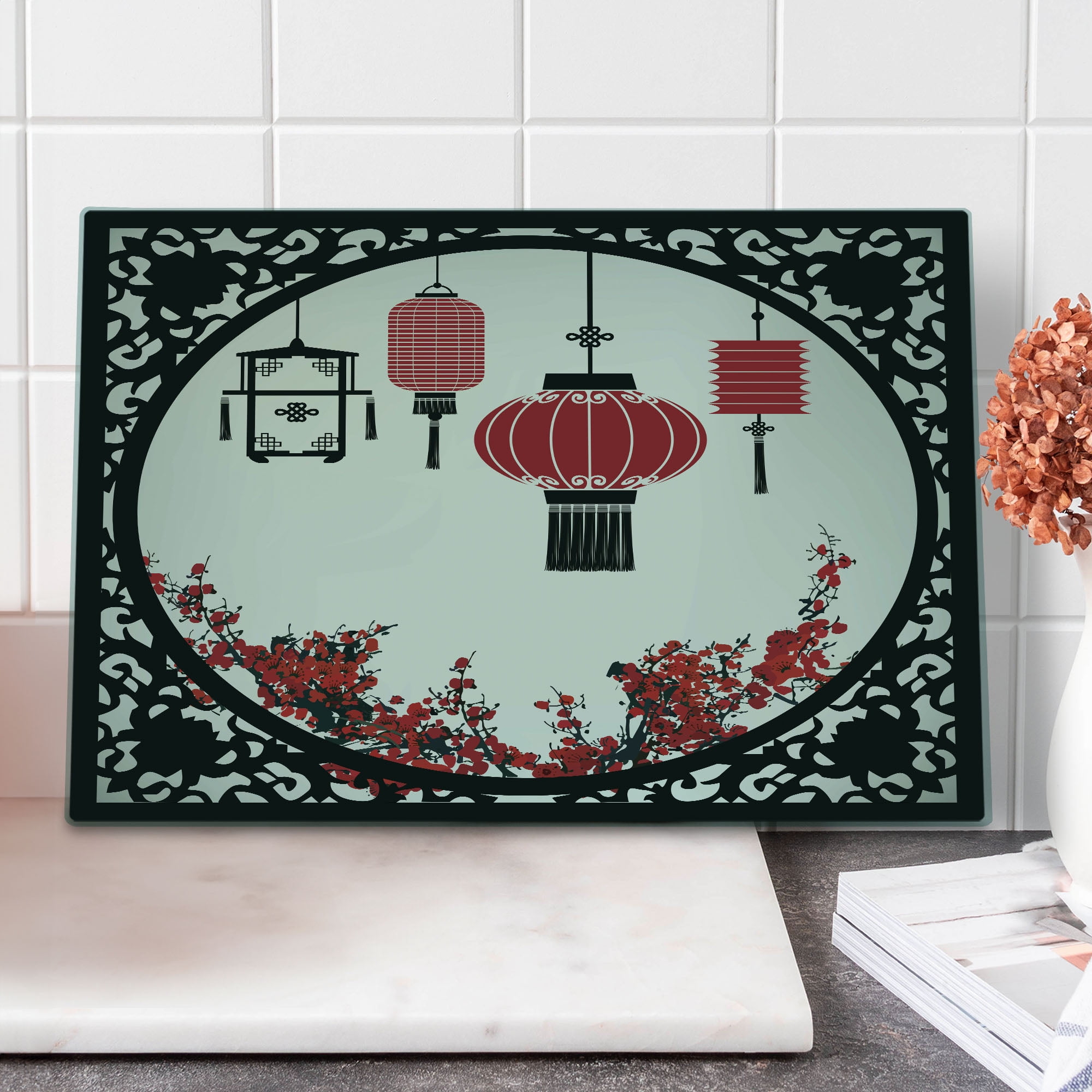 Lantern Cutting Board, Lanterns with Japanese Sakura Cherry Blossom ...