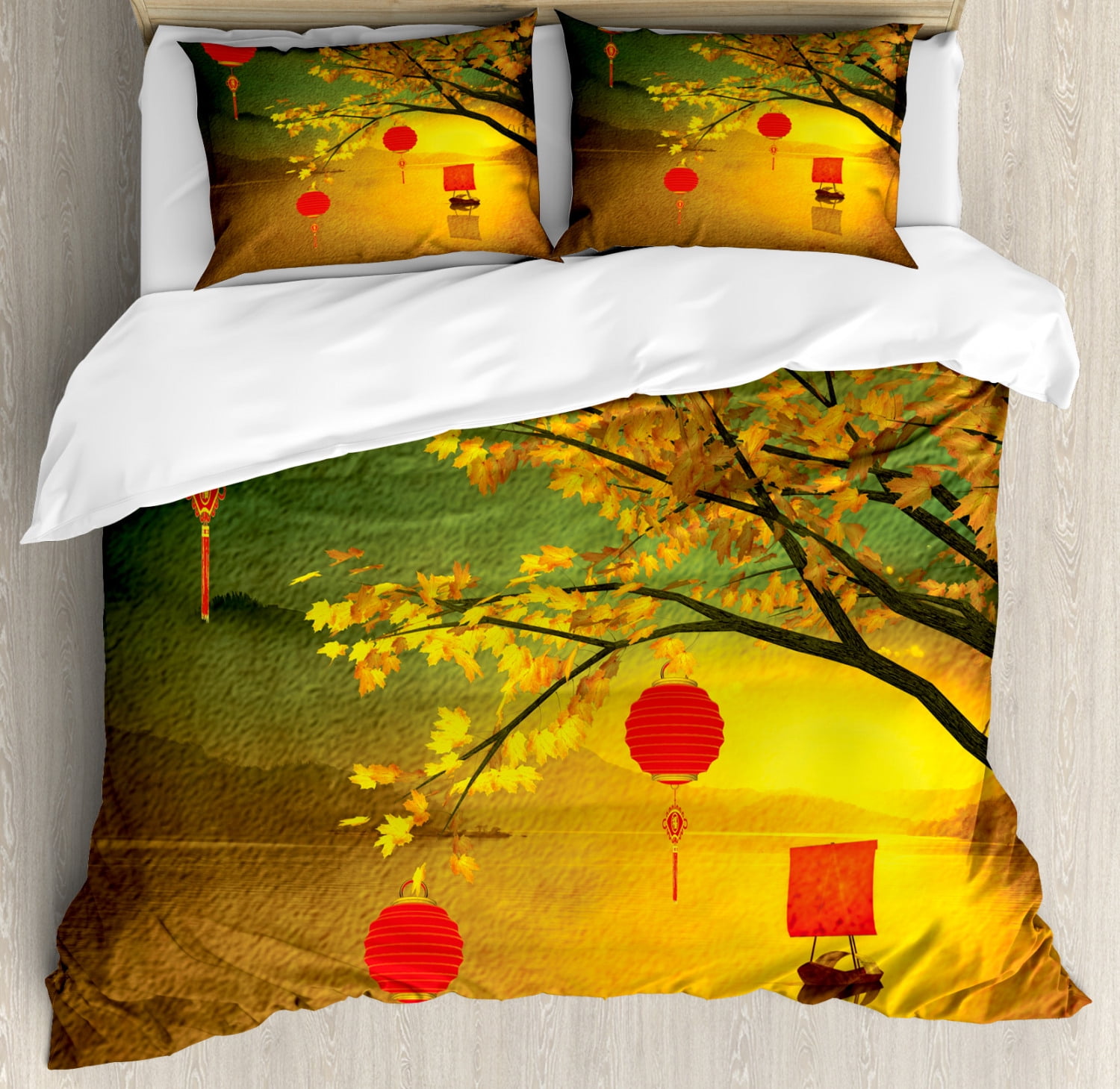 Lantern Duvet Cover Set Queen Size, Traditional Chinese Lanterns ...