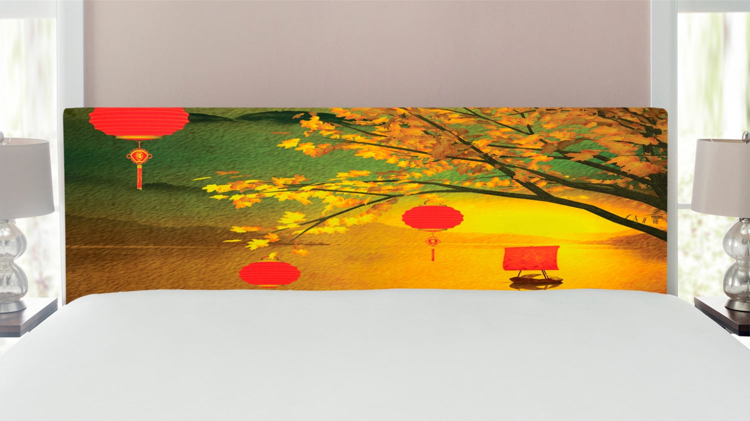 Lantern Headboard, Traditional Chinese Lanterns Hanging from Pale Fall ...