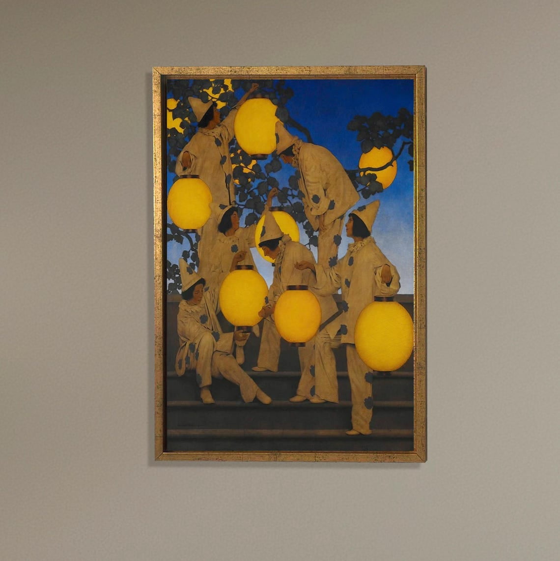 Lantern Parade Wall Art, Yellow Light Poster, Vintage Clown Costume ...